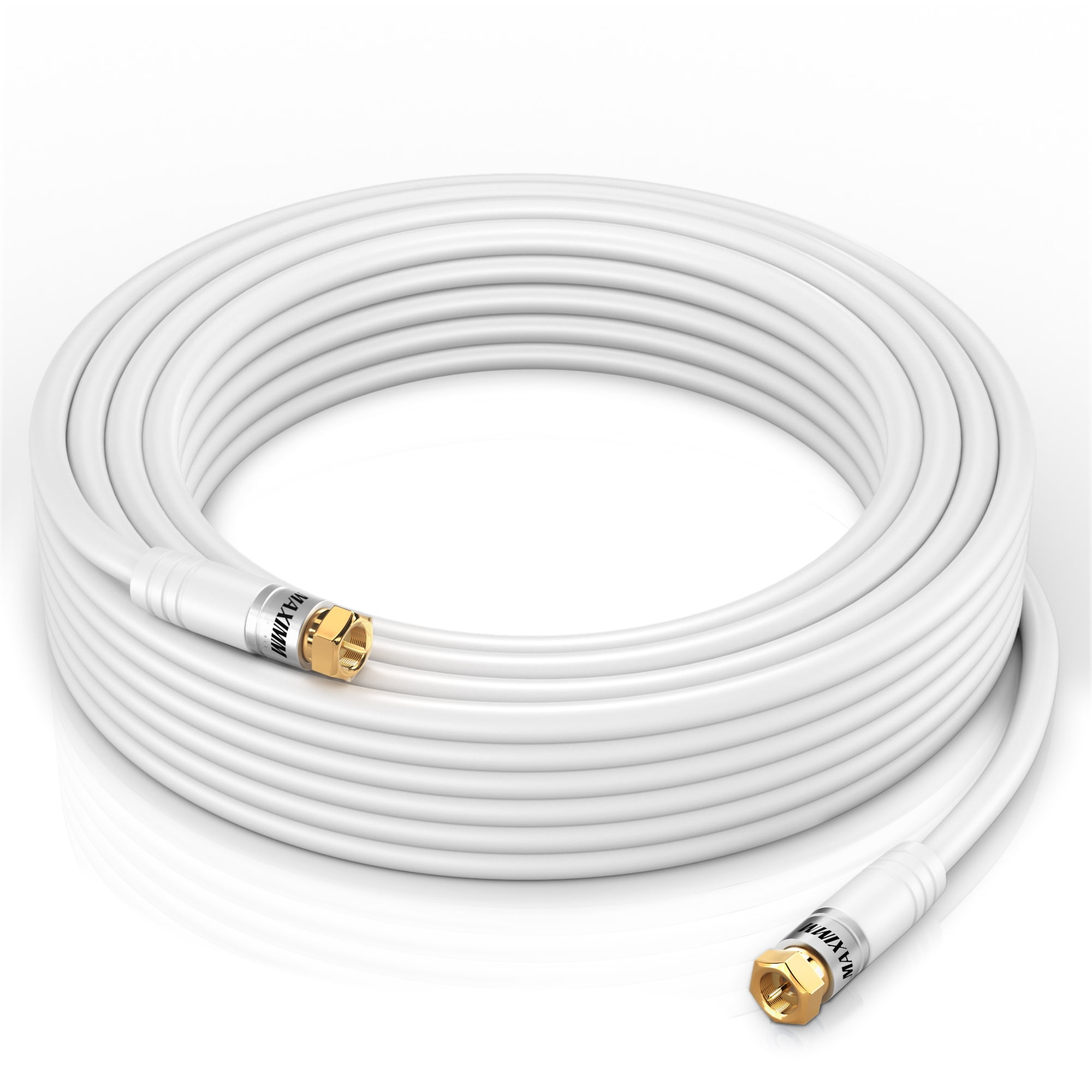 Coaxial Cable RG Coax Cord 50 Feet (White), Triple Shielded Wire CL3 F ...
