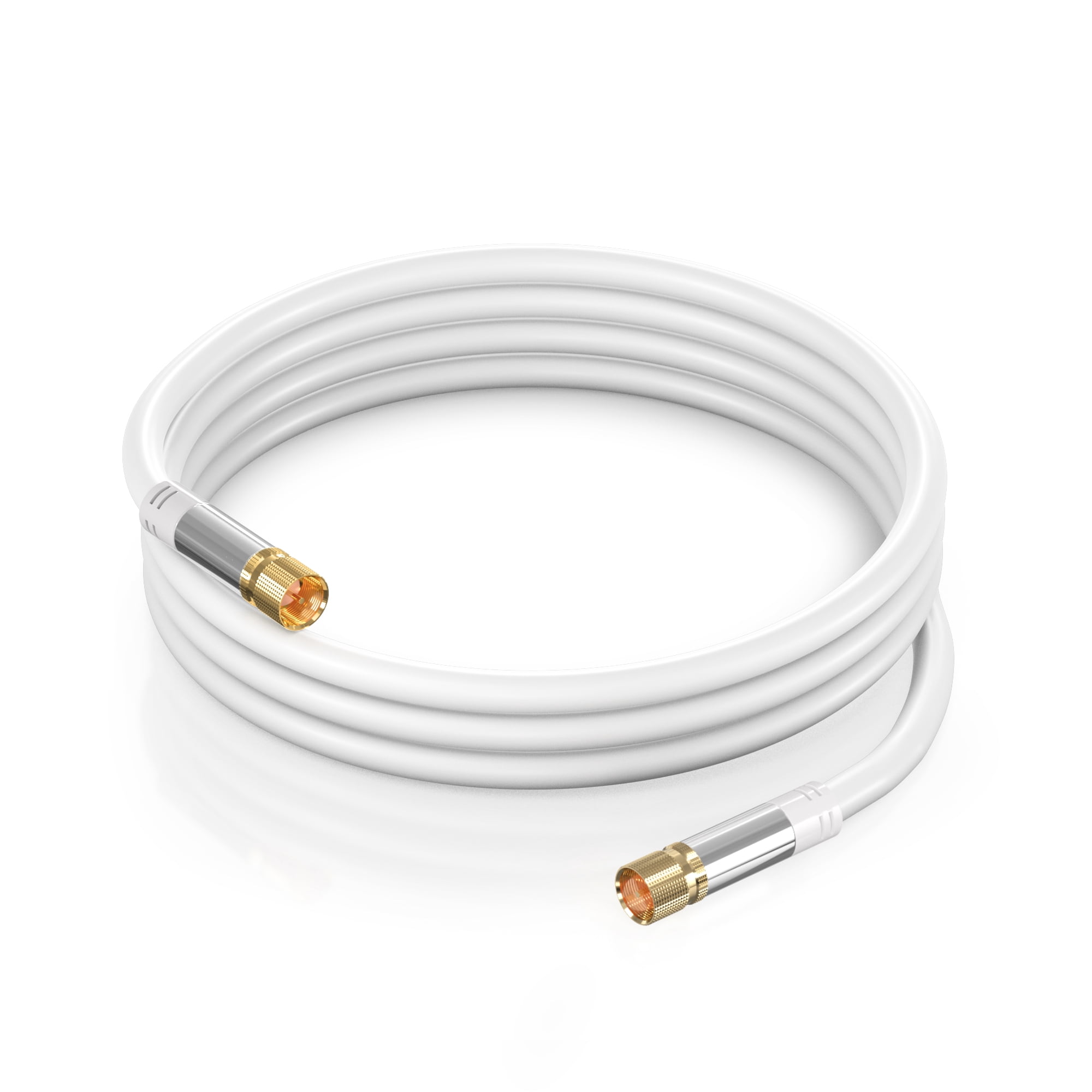 Coaxial Cable RG6 (3feet, White) Quad Shield Straight Male F-Type ...