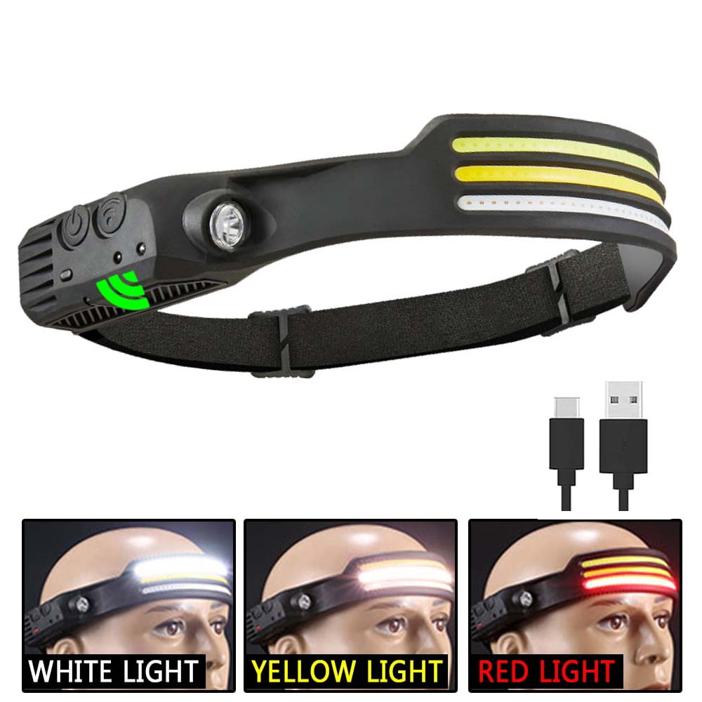 Cob Led Headlamp With Sensor, Usb Rechargeable, 5 Lighting Modes, With ...