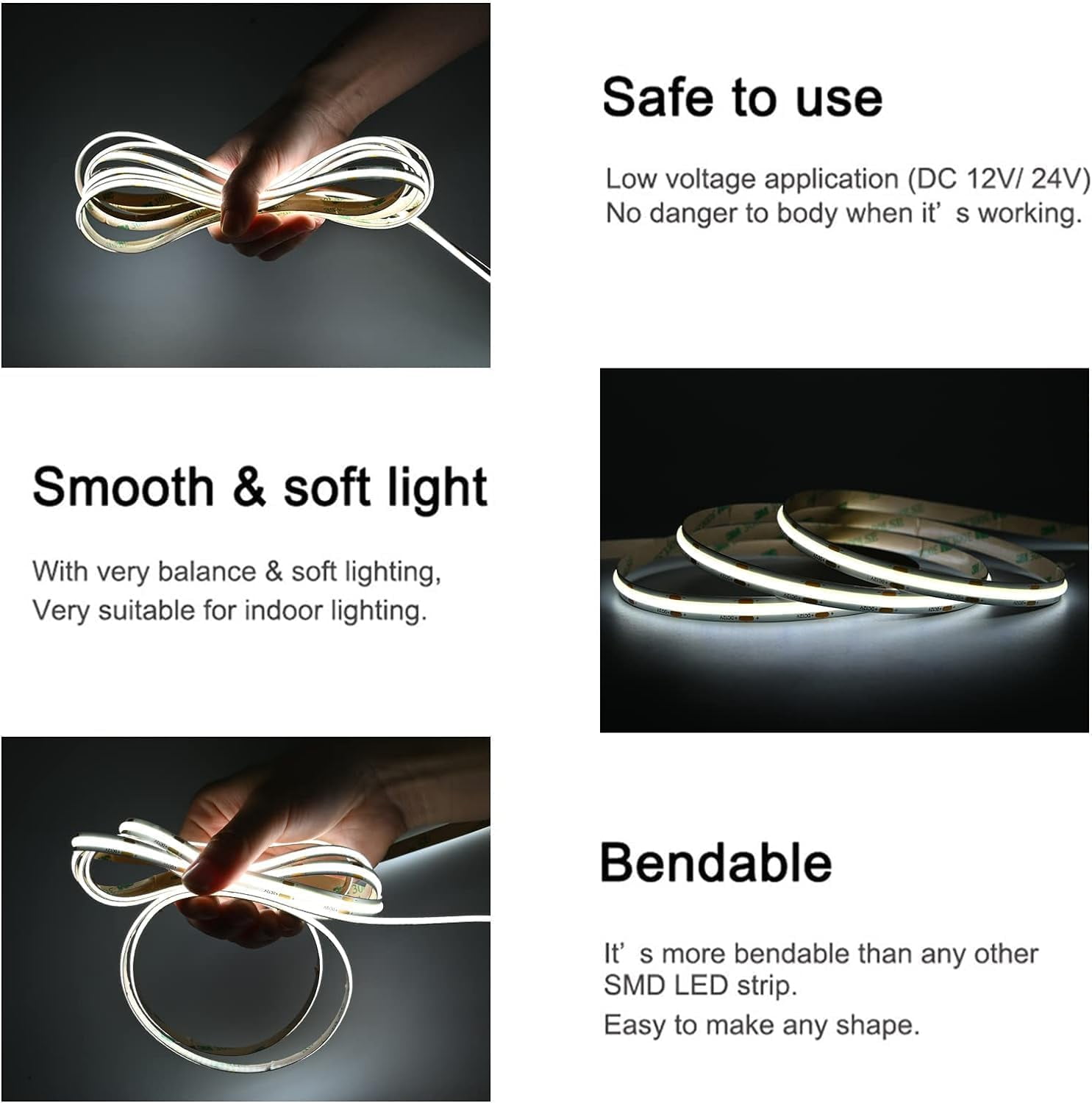 Cob Led Strip Light Dc 24V Led Strip Light Flexible Super Bright Led ...