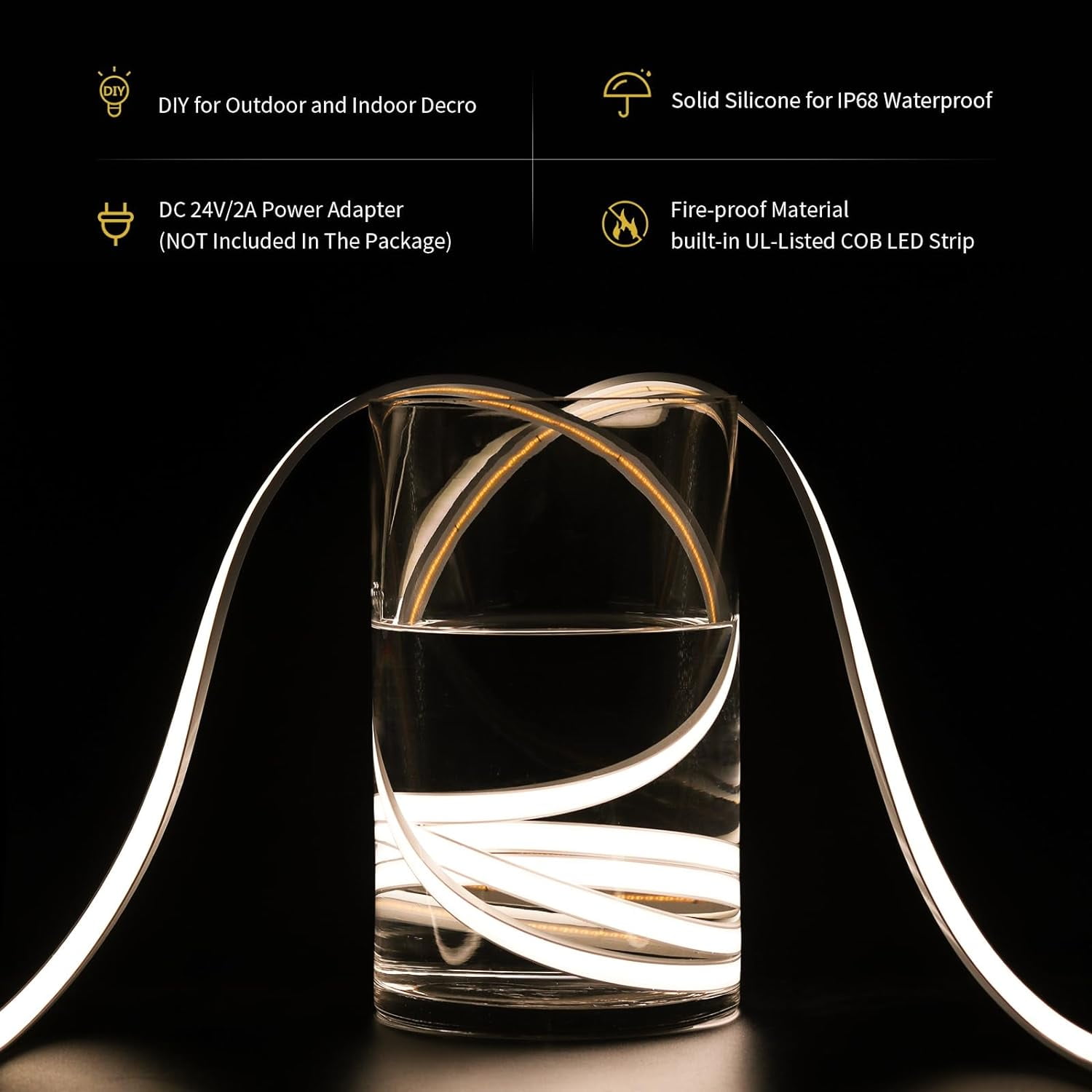 Cob Led Strip Neon Rope Light 16.4Ft/5M, 4000K White 504 Leds/M 24V ...