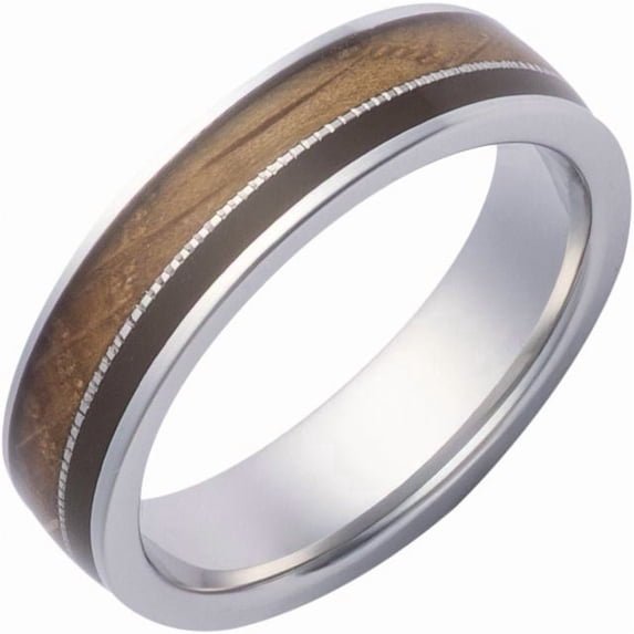 Cobalt 6 mm Whiskey Barrel Wood & Brown Epoxy Inlay Comfort-Fit Flat ...