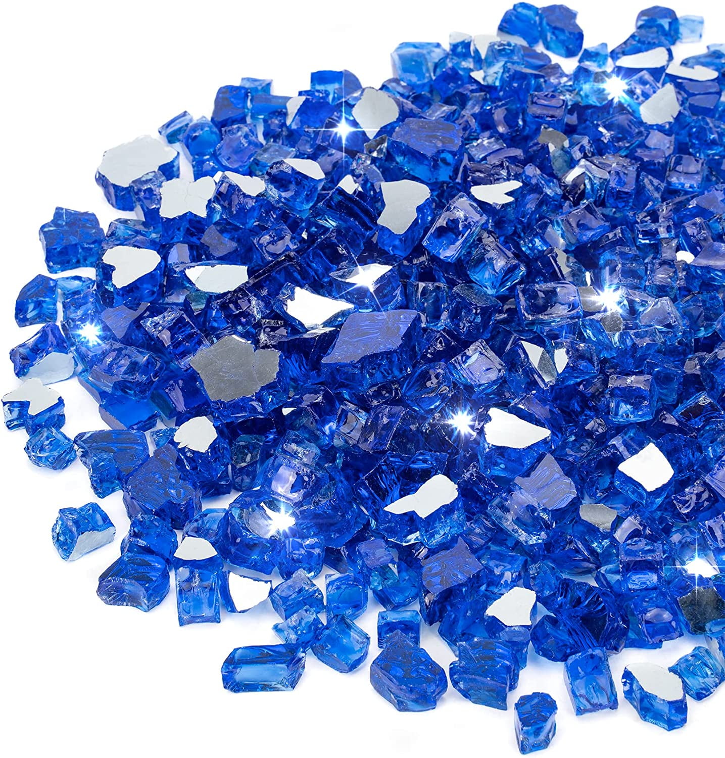 Cobalt Blue 1/2 inch Reflective Tempered Fire Glass 10-Pound for Fireplace Fire Pit Indoor ...