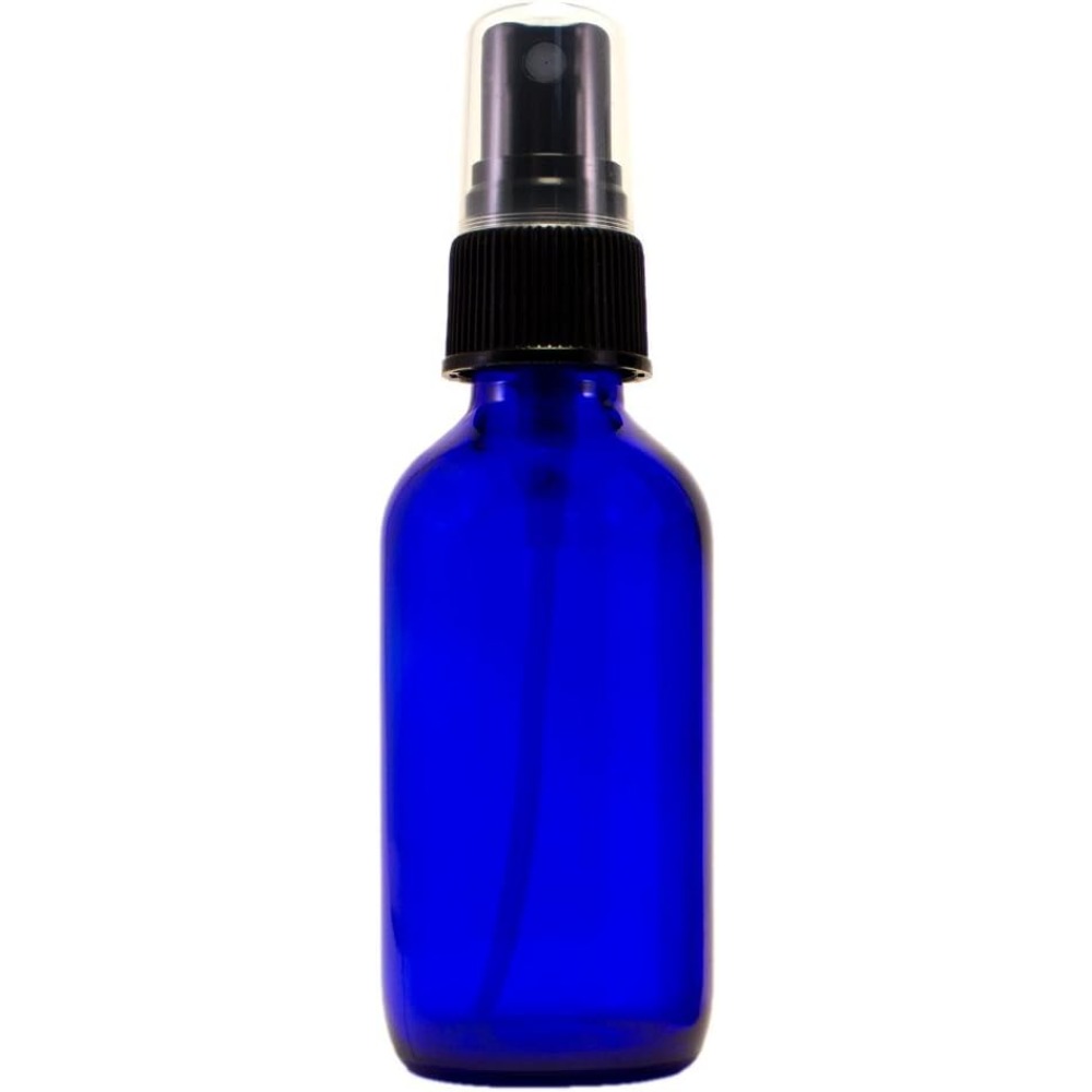 Cobalt Blue Boston Round Glass Bottle 2 oz with Black Atomizer - (4 ...