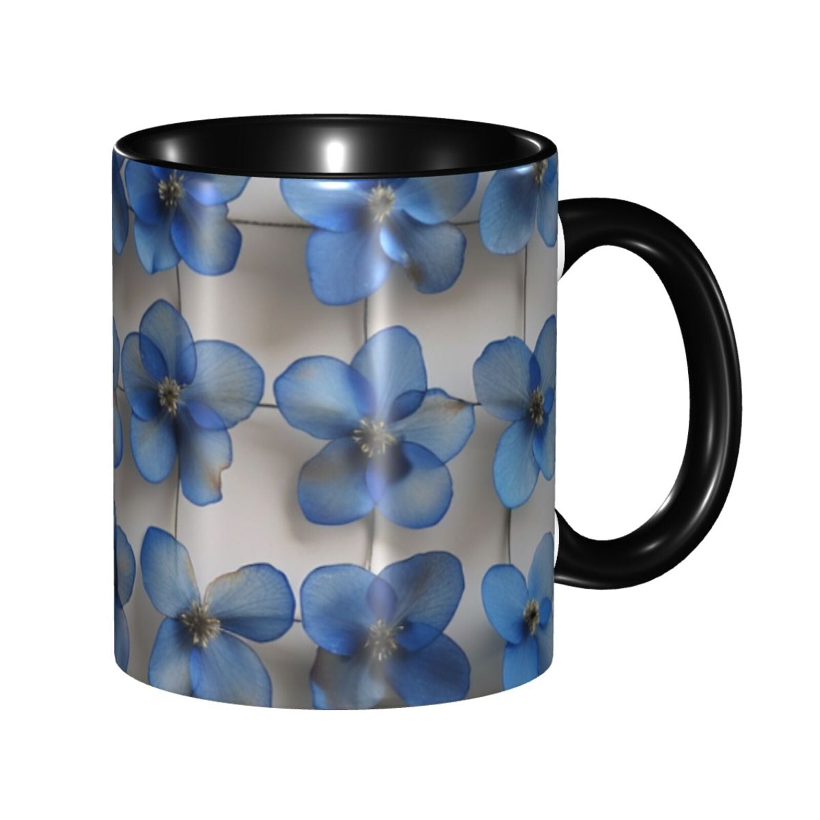 Cobalt Blue Flowers Coffee Mug Fun Custom Ceramic Mugs 11oz Black ...