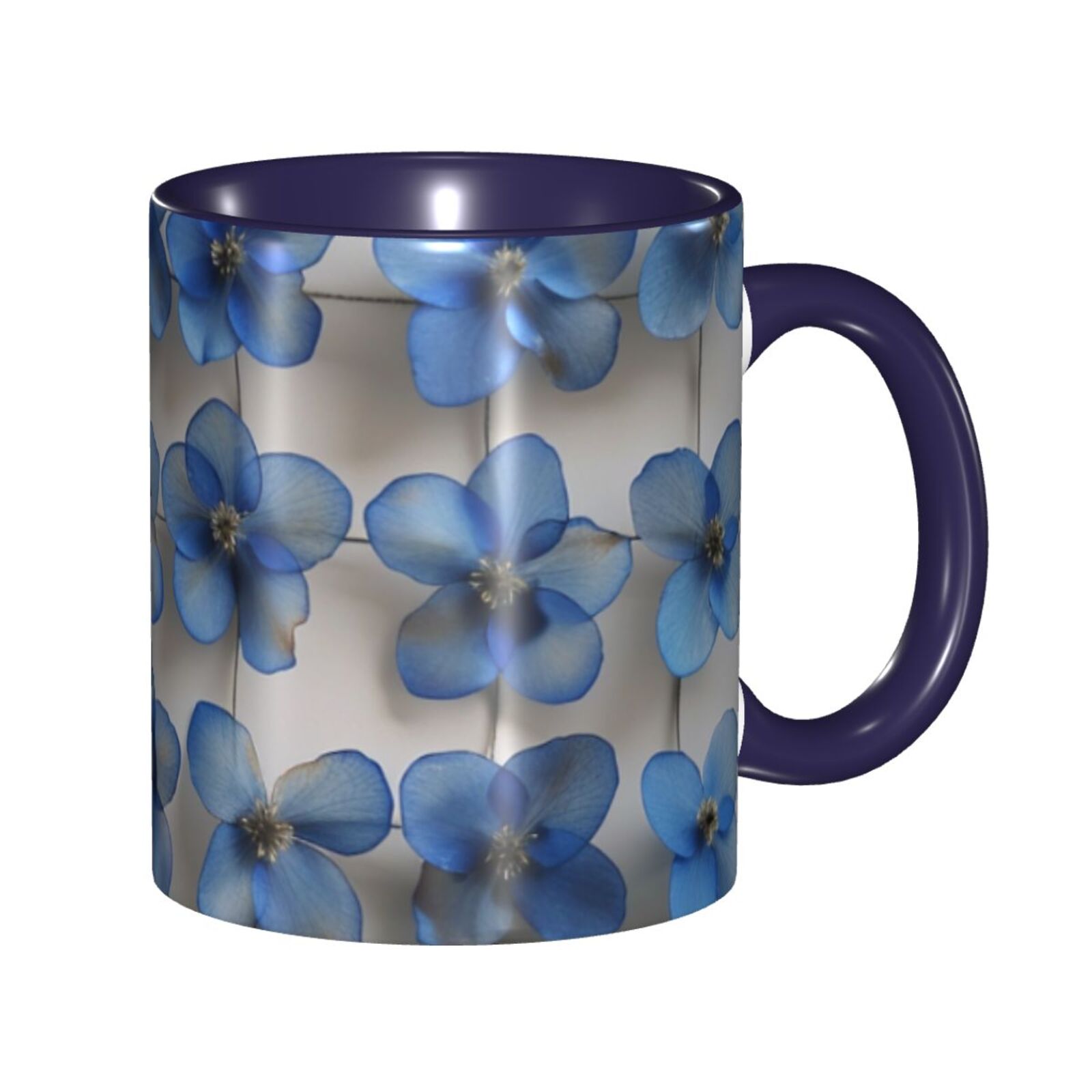 Cobalt Blue Flowers Coffee Mug Fun Custom Ceramic Mugs 11oz Navy Blue ...