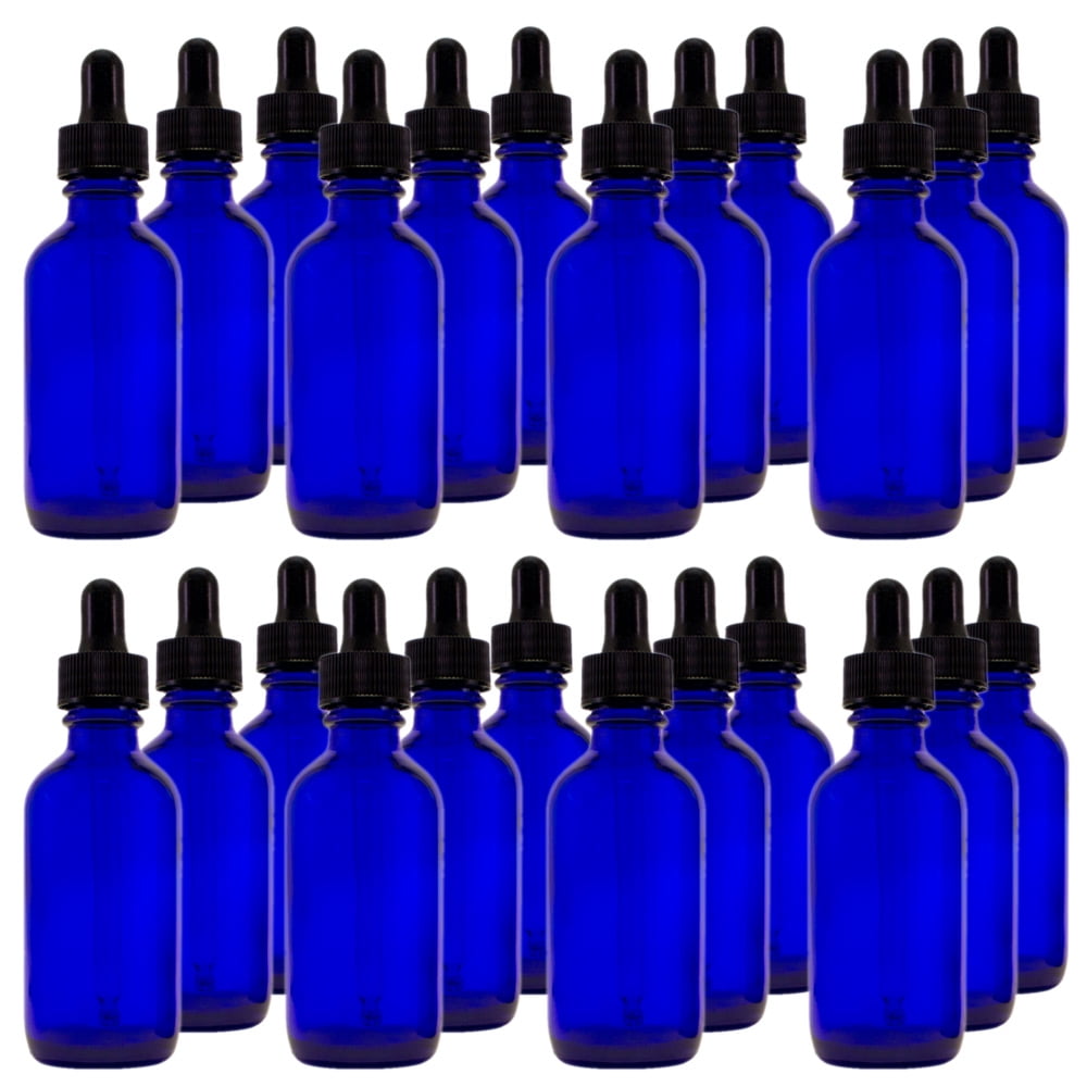 Green Health Cobalt Blue Glass Bottle, 2 fl oz with Glass Dropper, Pack ...
