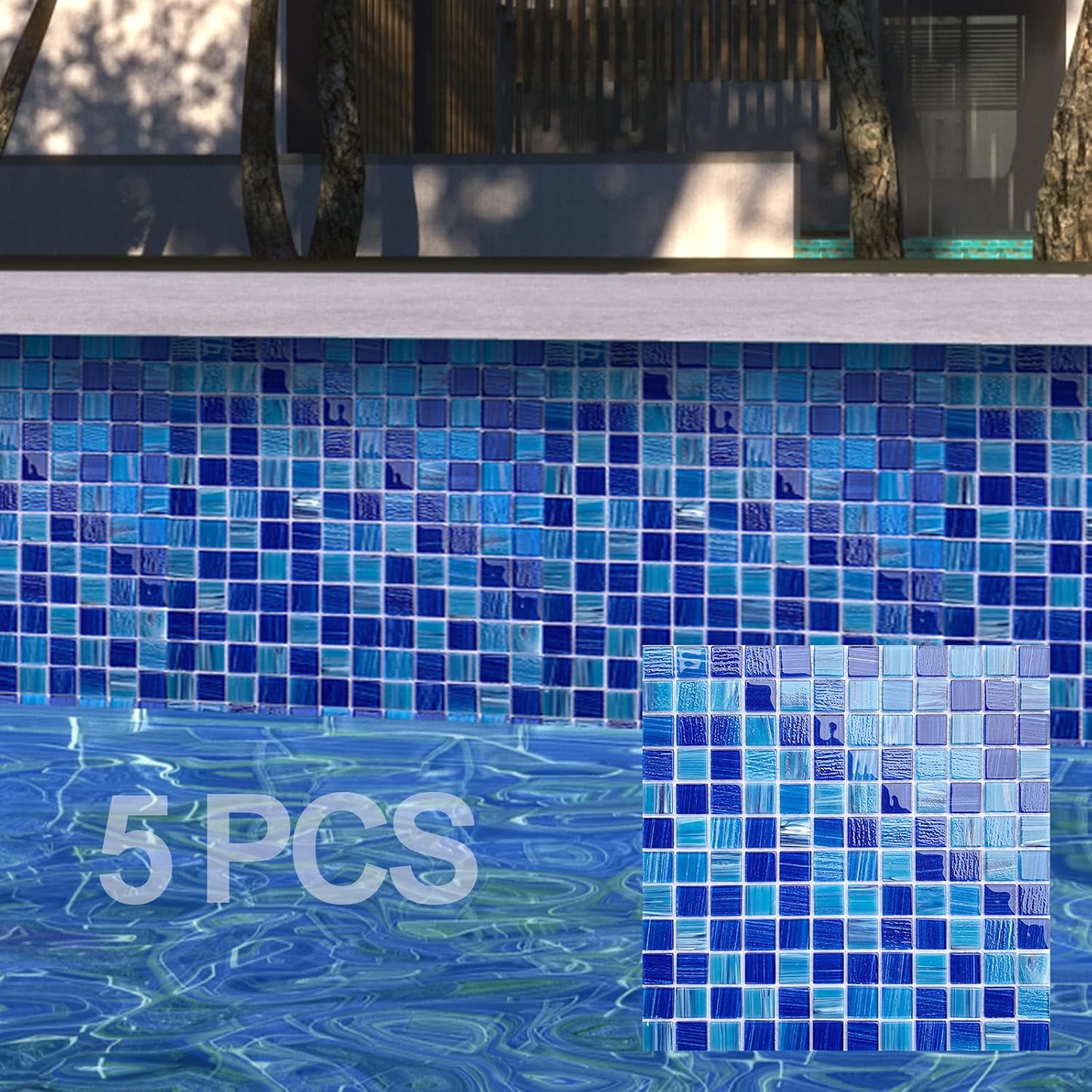 Cobalt Blue Glass Mosaic Tiles Backsplash, Pool Tiles, 12" X 12 ...