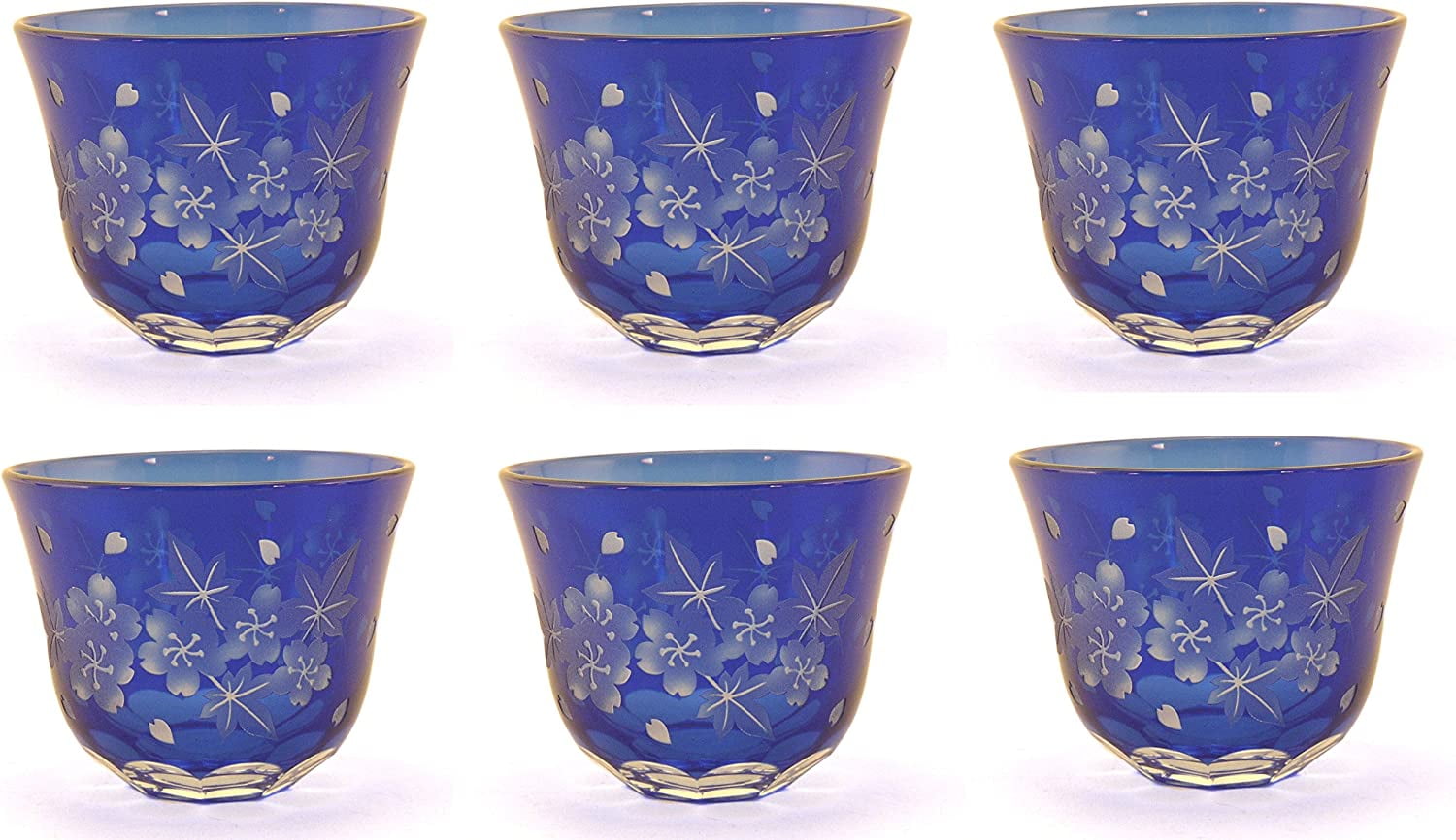 Cobalt Blue Glass Votive Holder Etched with Small Flowers Set of 6 ...