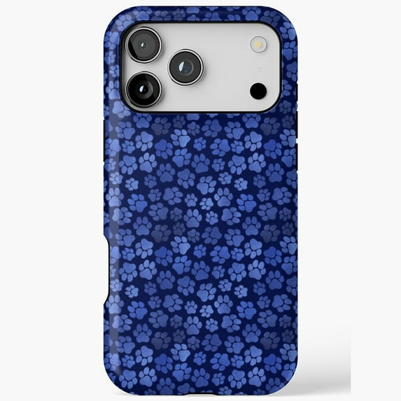 Cobalt Blue Paw Print Pattern Protective Cover for iPhone 11 12 13 14 ...