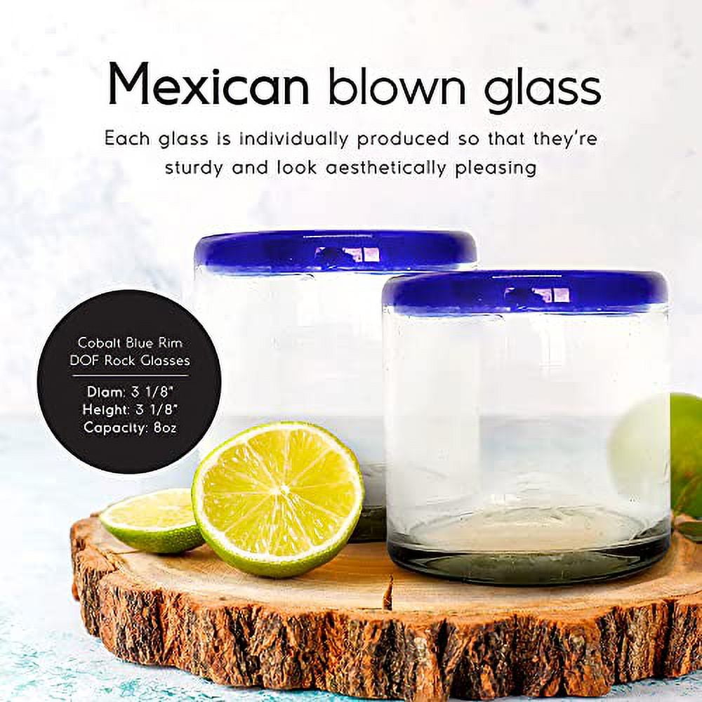 Cobalt Blue Rim 8 oz DOF Rock Glasses (set of 6), Recycled Glass, Lead ...