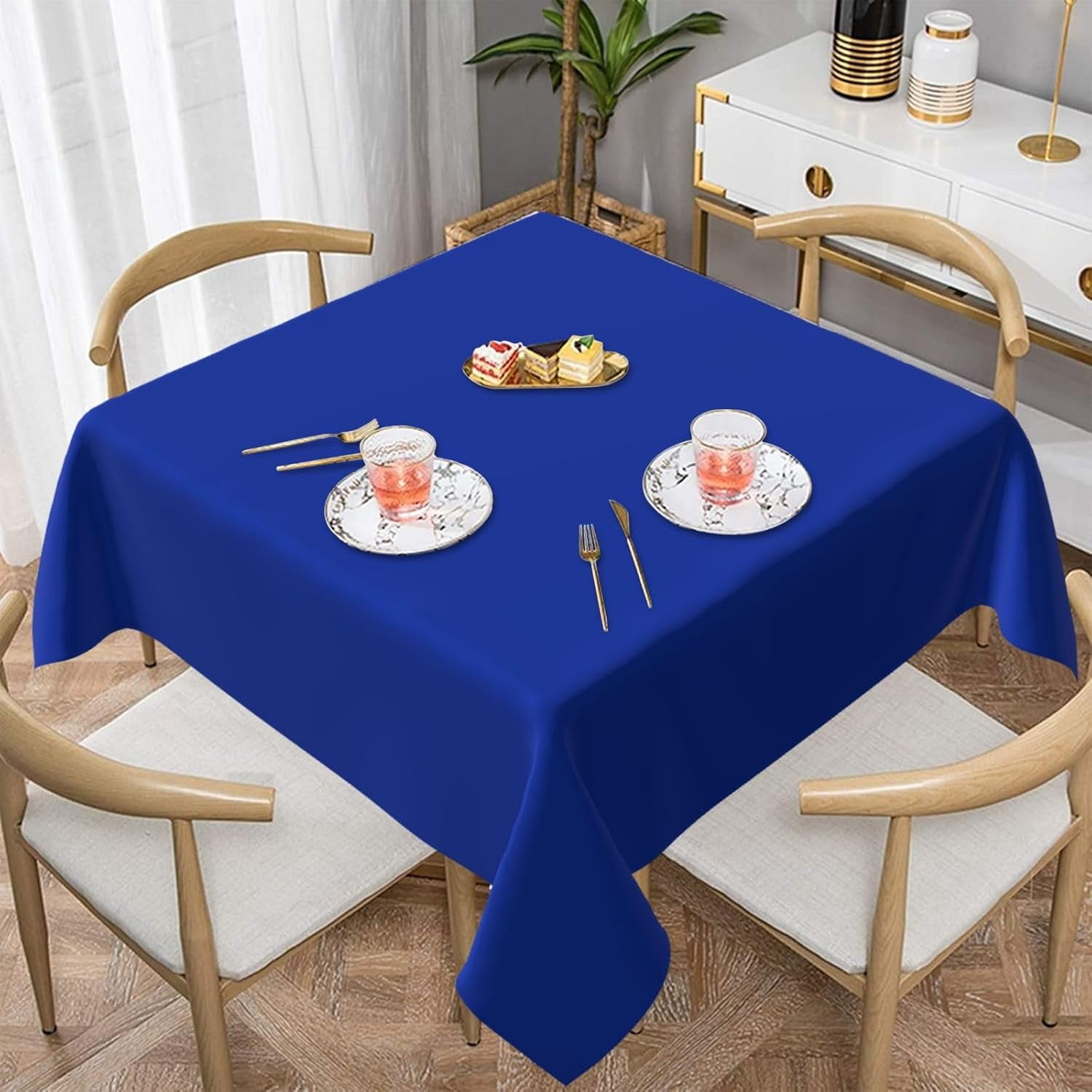 Cobalt Blue Solid Color Classic Elegant Soft Tablecloth Square Dinng ...
