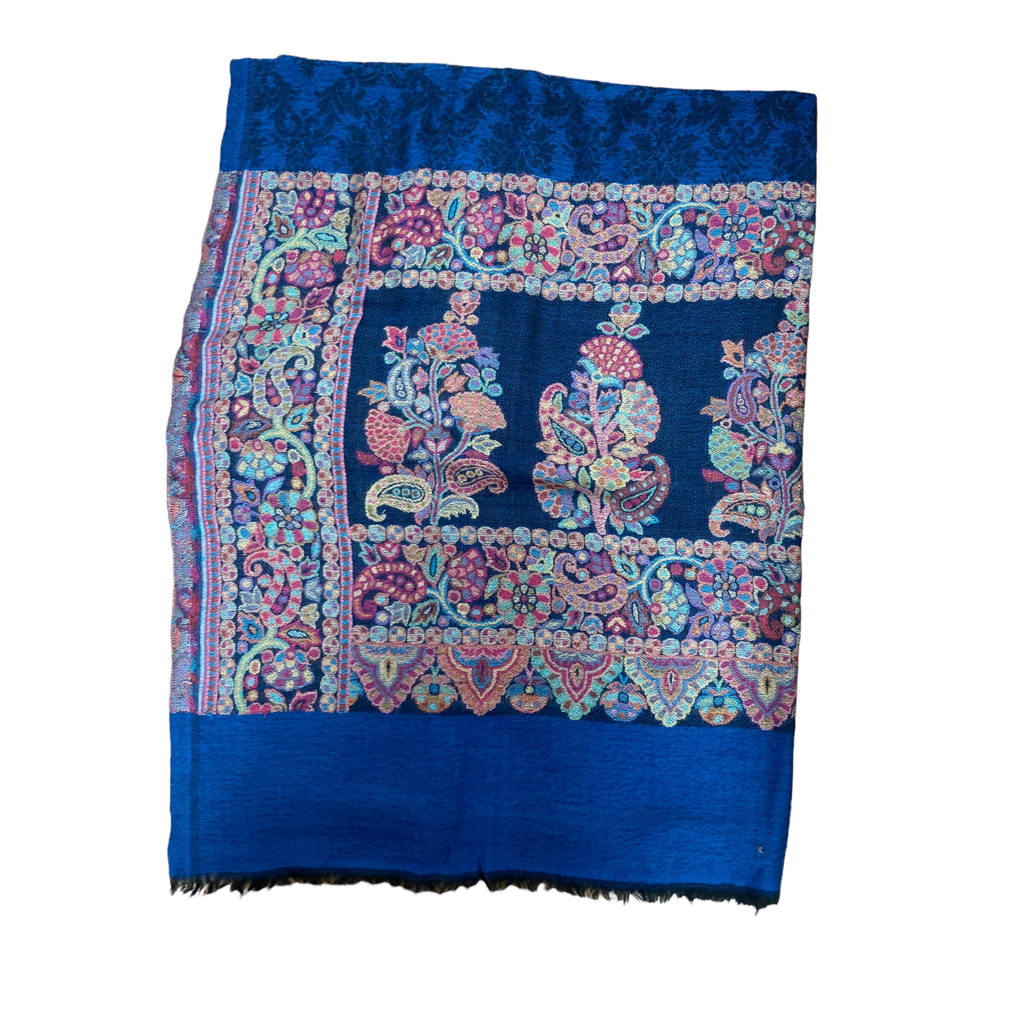 Cobalt Blue Woollen Scarves for Women with Paisley Motif prints and ...