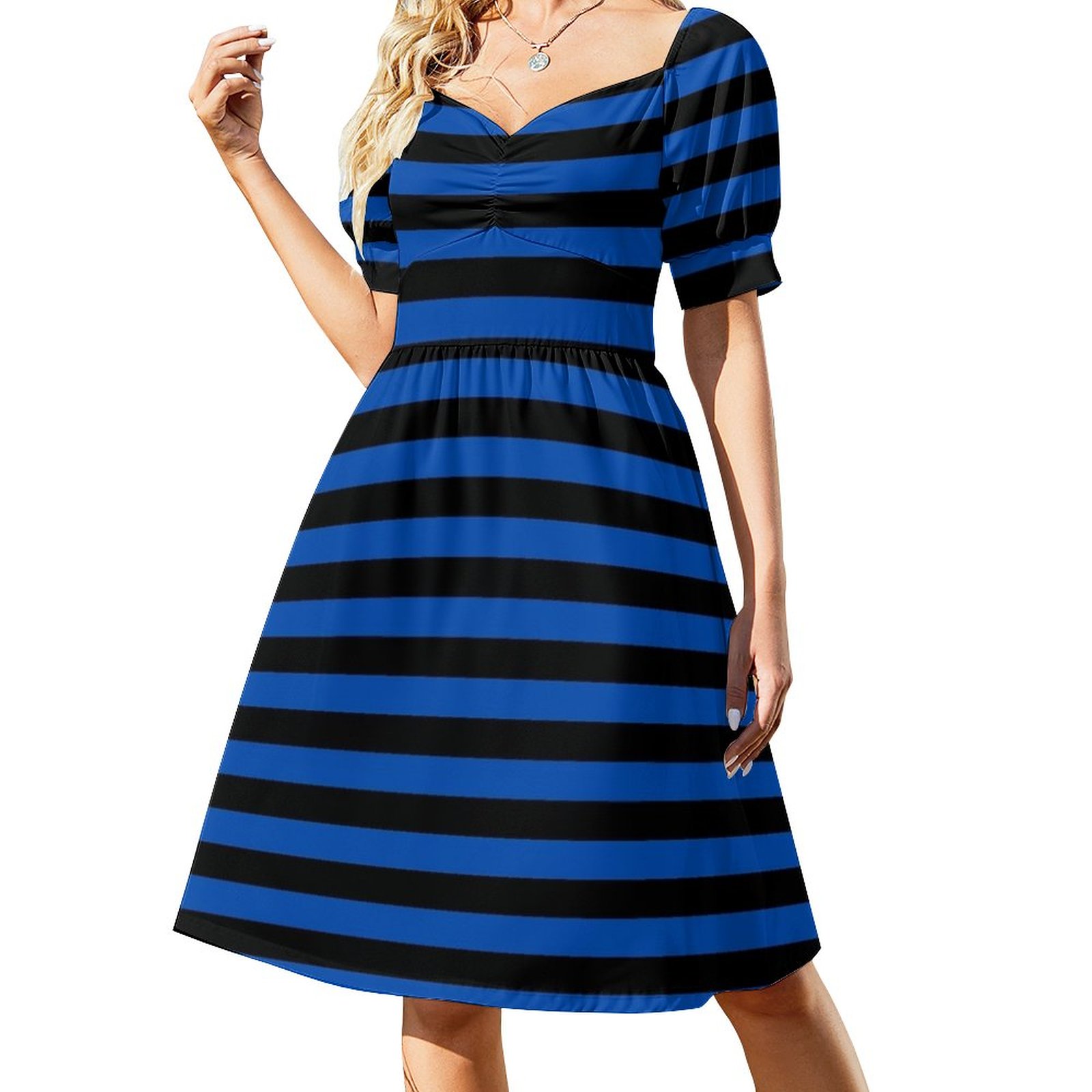 Cobalt Blue and Black Horizontal Stripes Sleeveless Dress women dress ...