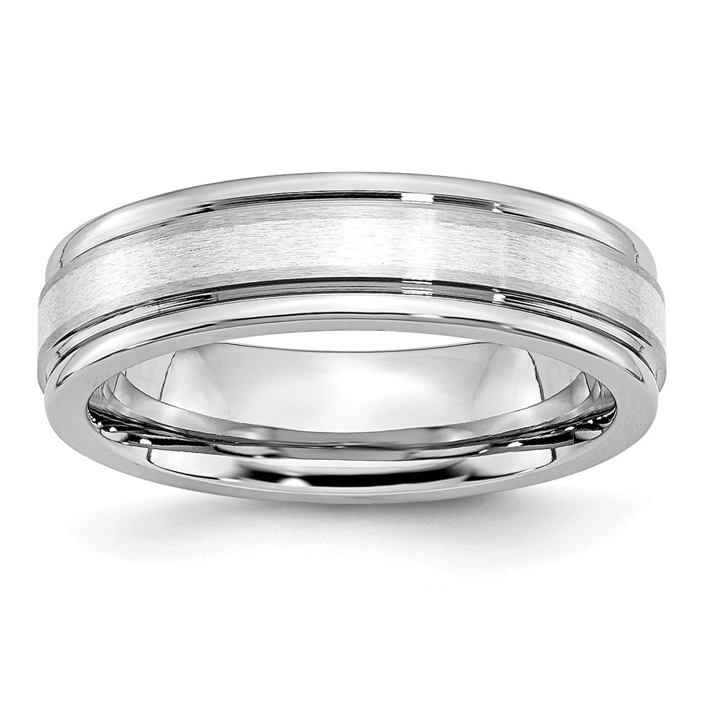 Cobalt Chromium Sterling Silver Inlay Satin Polish 6mm Band Ring - Size ...