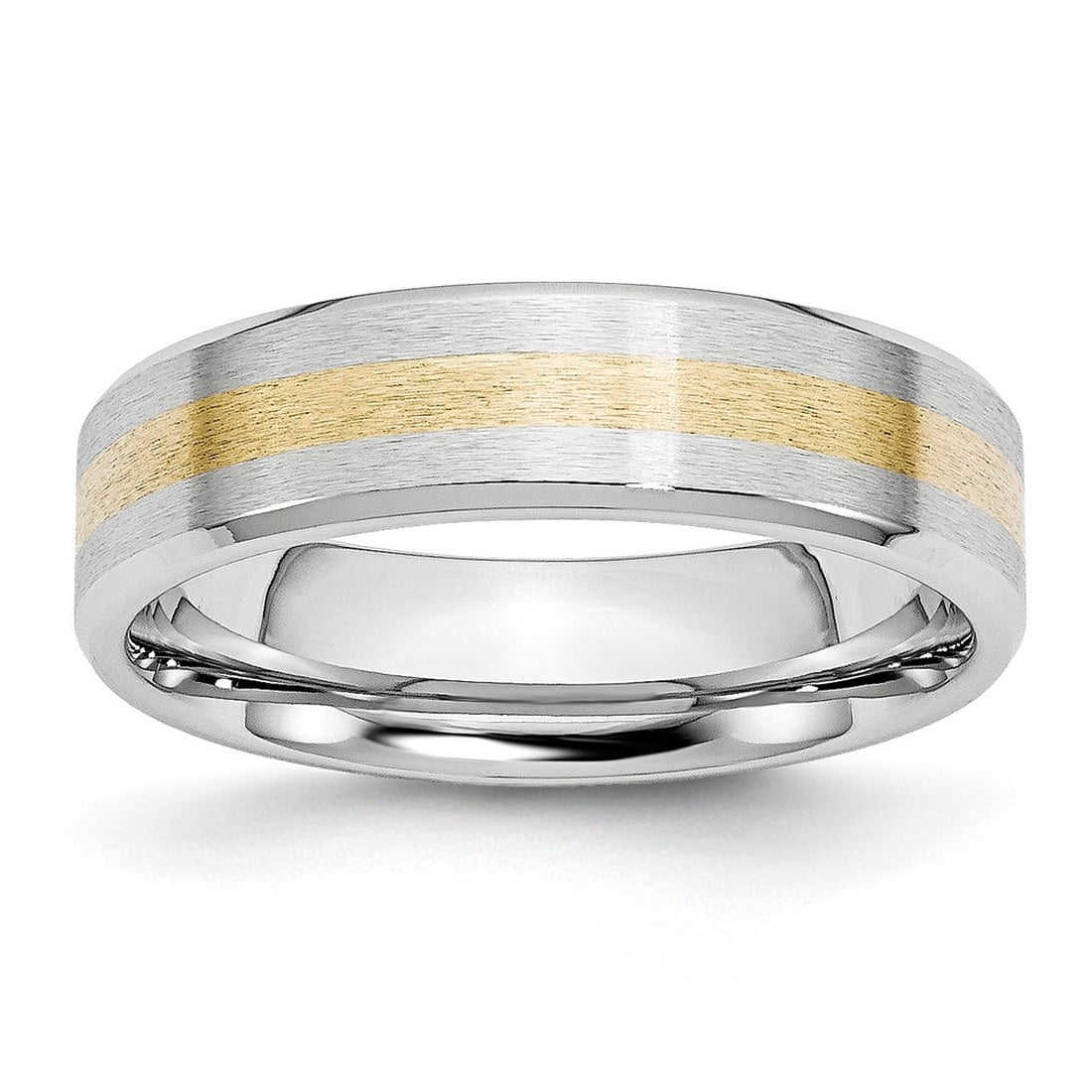 Cobalt Chromium Polished 14k Gold Inlay Satin Polish 6mm Band Ring Size ...