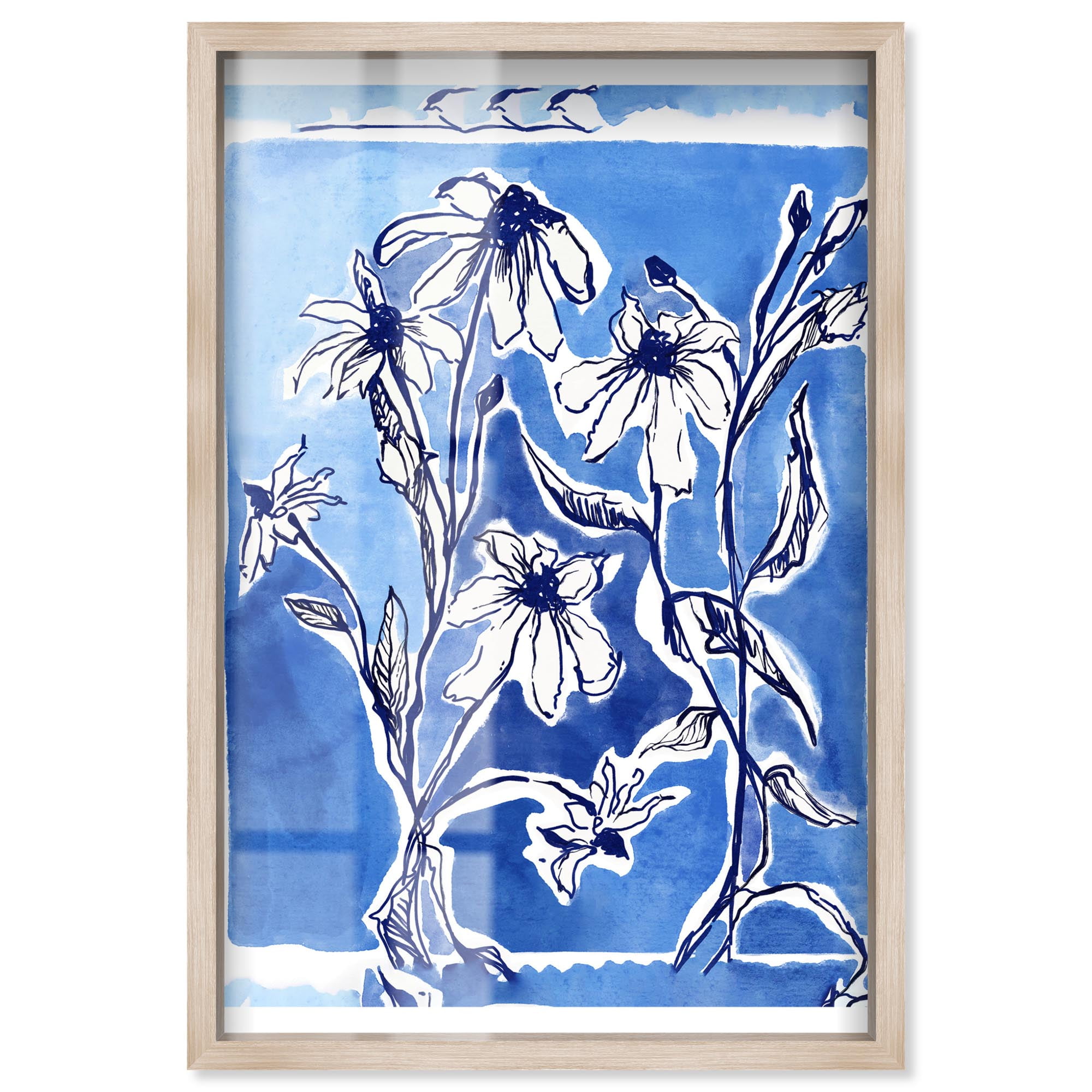 Cobalt Floral Shadowbox Print Blue Wall Decor by Art Remedy, Blonde ...