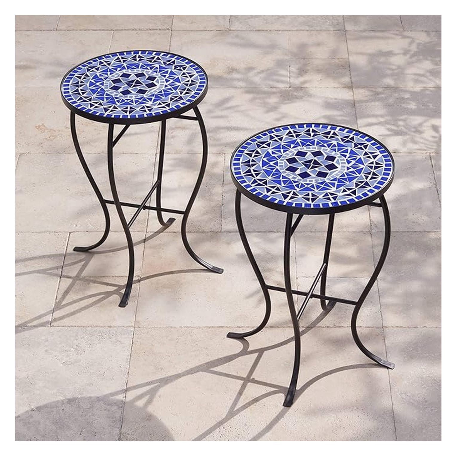Cobalt Modern Black Metal Round Outdoor Accent Side Tables 14" Wide Set ...