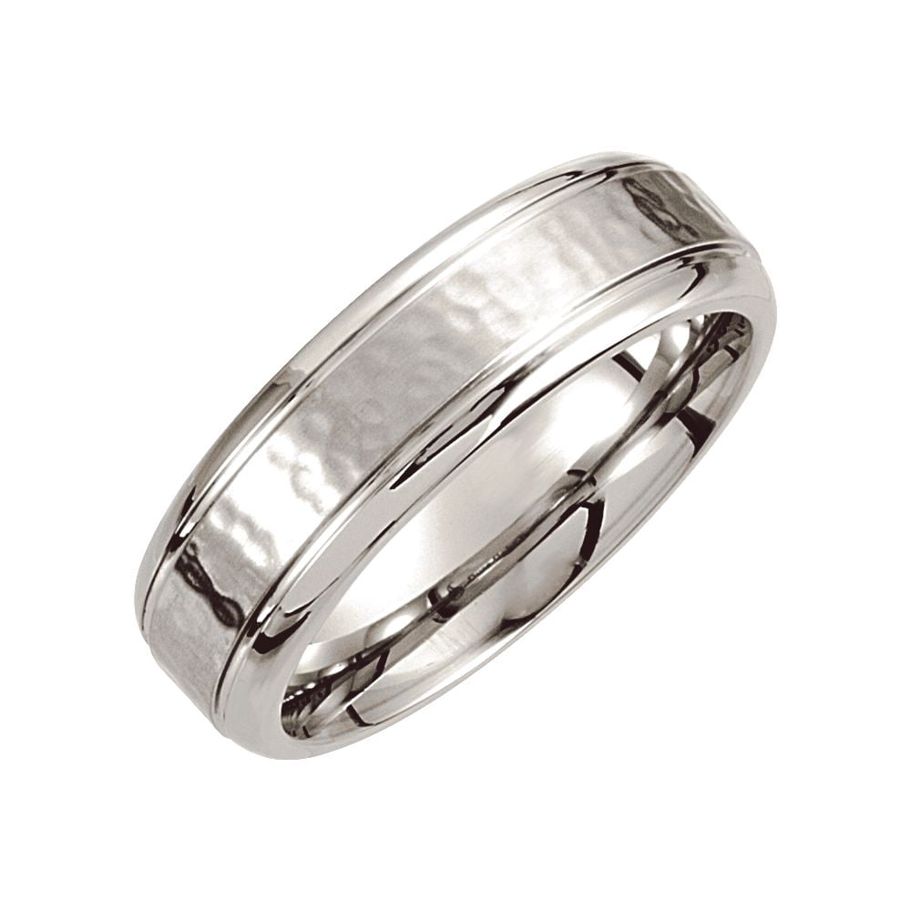 Cobalt Size 9 Hammered and Polished 7mm Grooved Band Ring With Hamm Fin ...