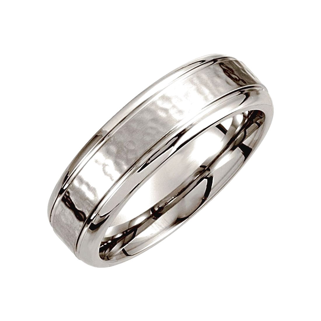 Cobalt Size 9 Hammered and Polished 7mm Grooved Band Ring With Hamm Fin ...