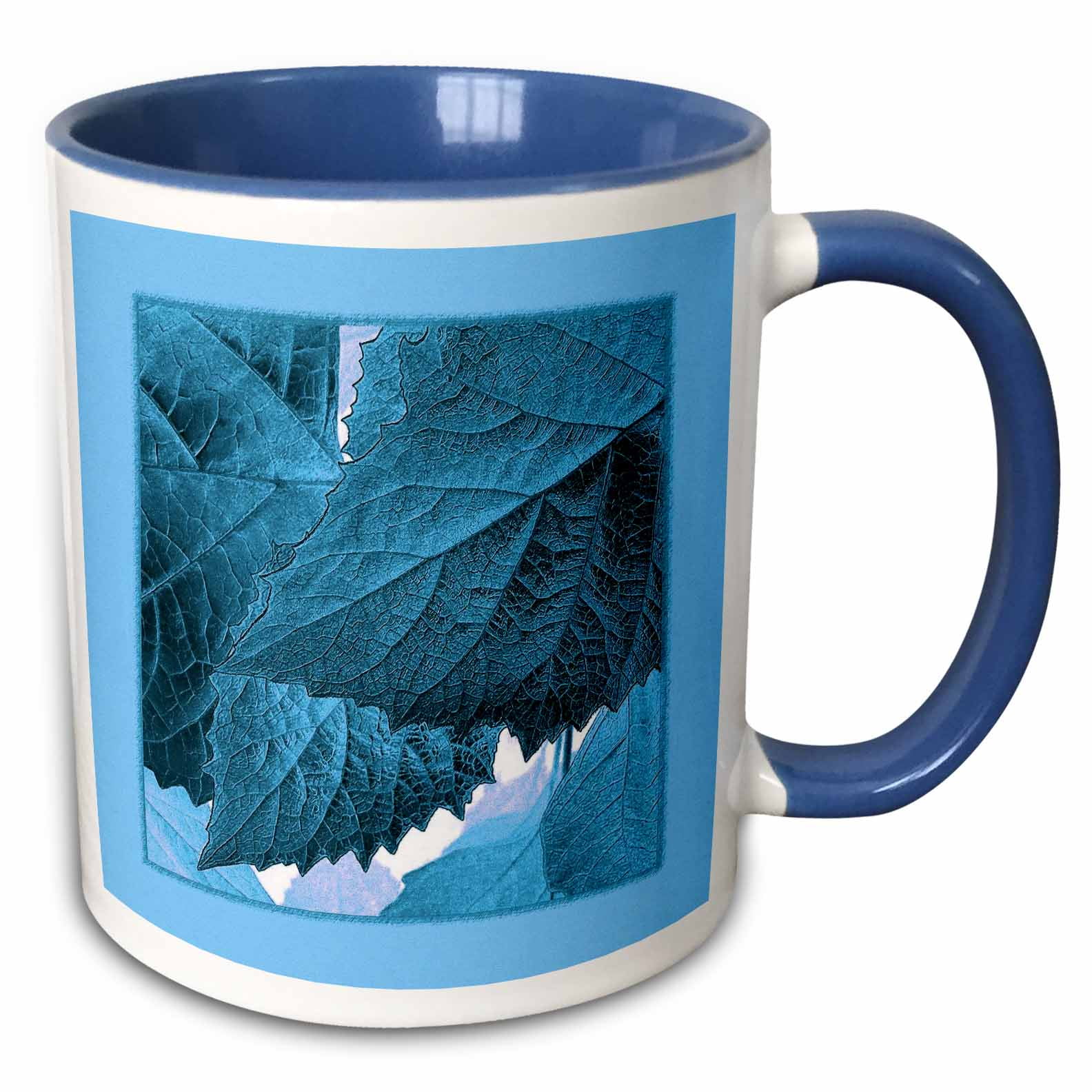 Cobalt and turquoise metallic leaves with sky blue frame 15oz Two-Tone ...