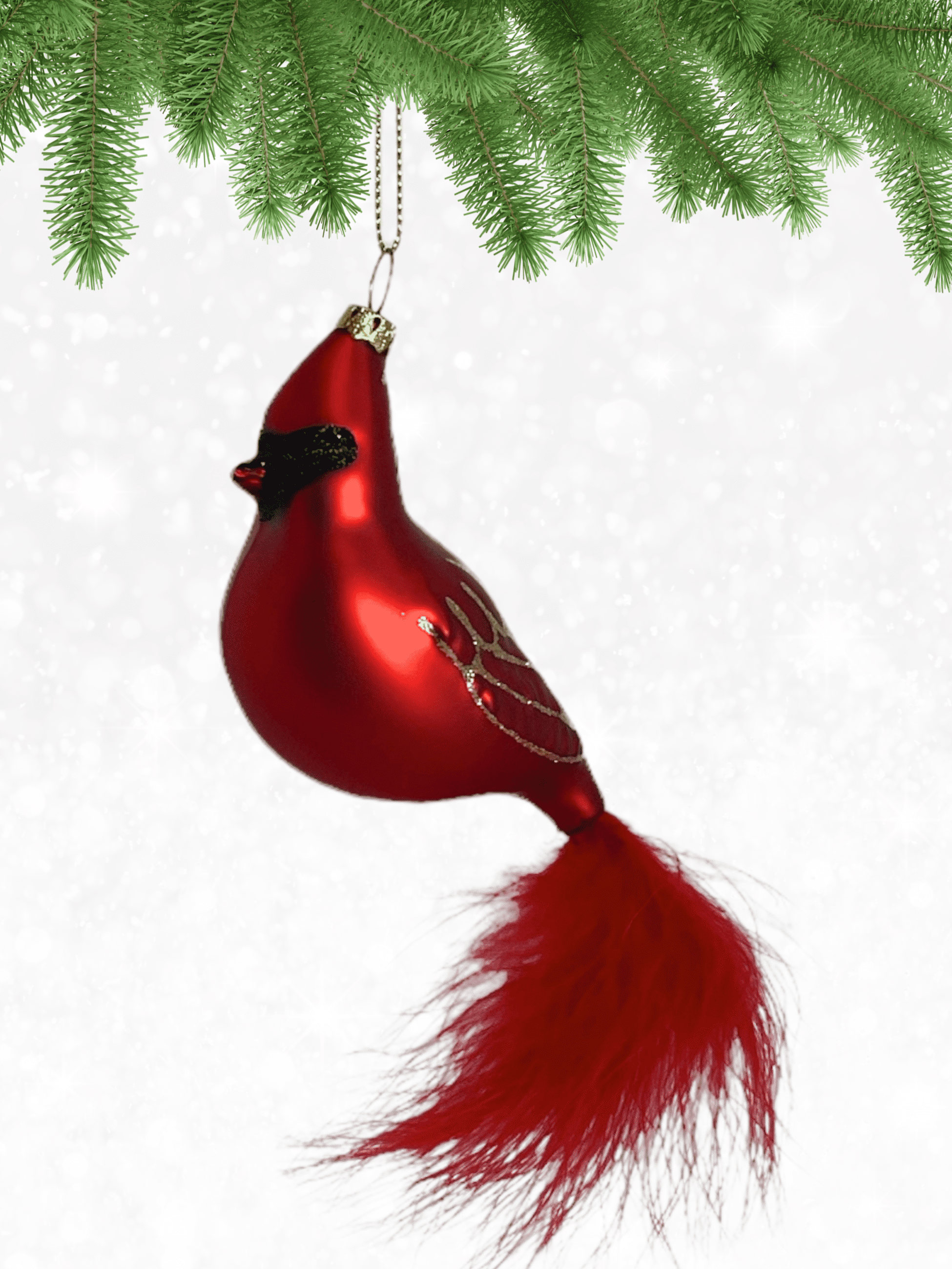 Cobane Studio Male Glass Cardinal with Tail Feather Ornament, Hand ...