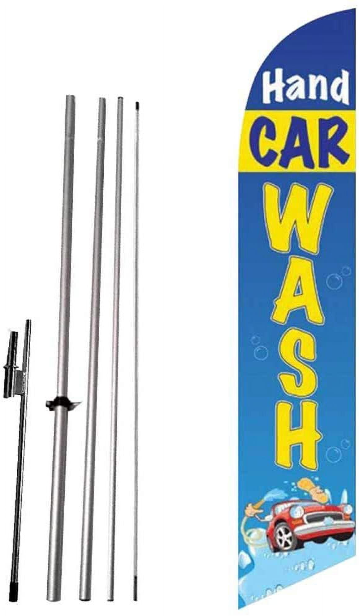 Cobb Promo Hand Car Wash Blue/Yellow Feather Flag with Complete 15ft ...