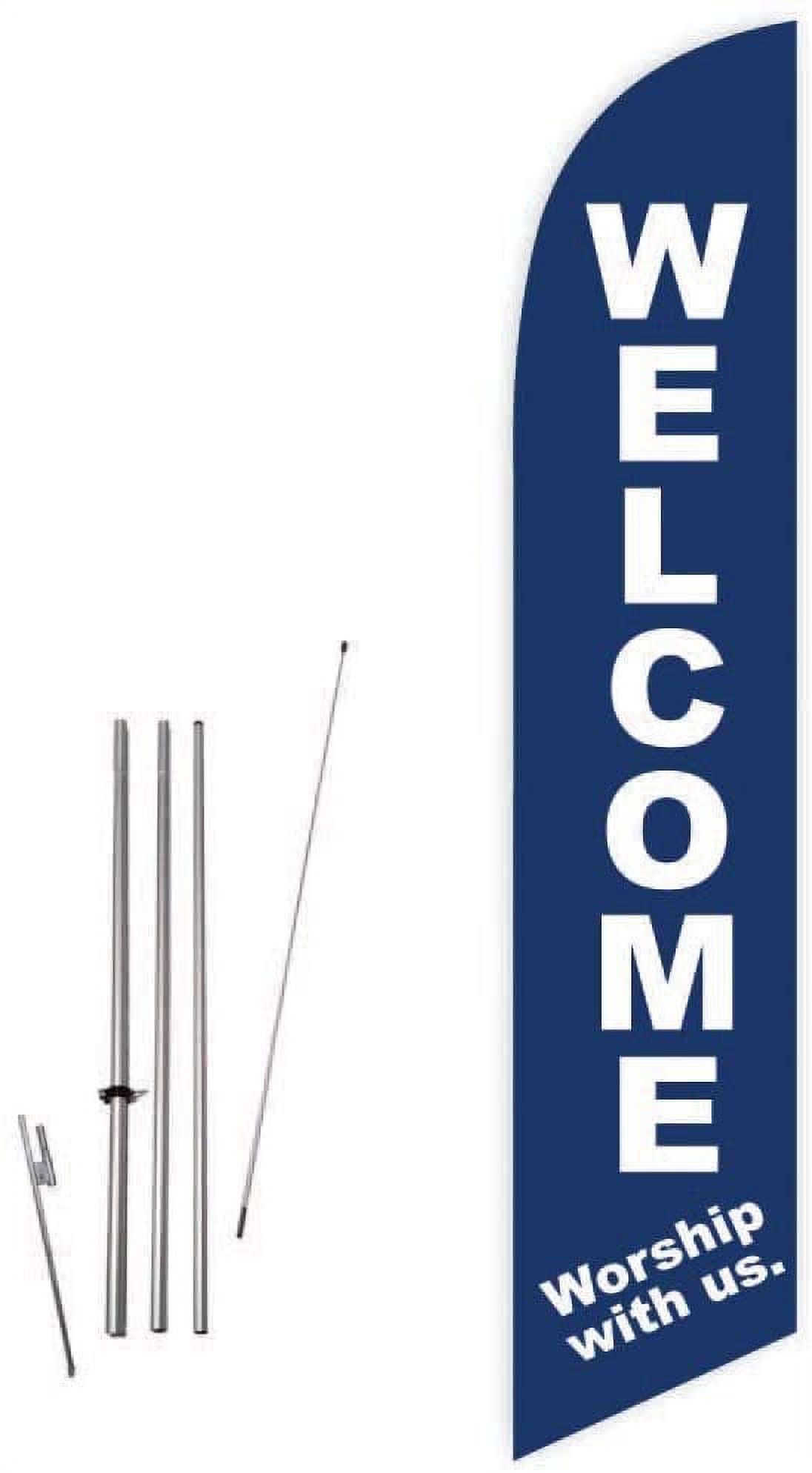 Cobb Promo Welcome Worship with Us Blue Feather Swooper Flag Banner ...
