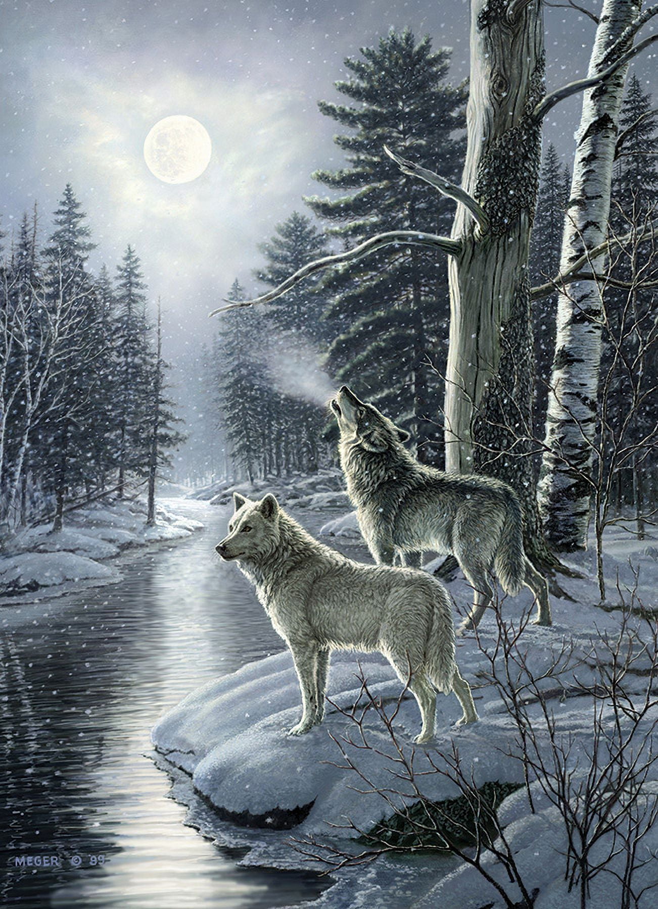Cobble Hill Wolves by Moonlight By Artist James Meger 1000 Piece Jigsaw ...