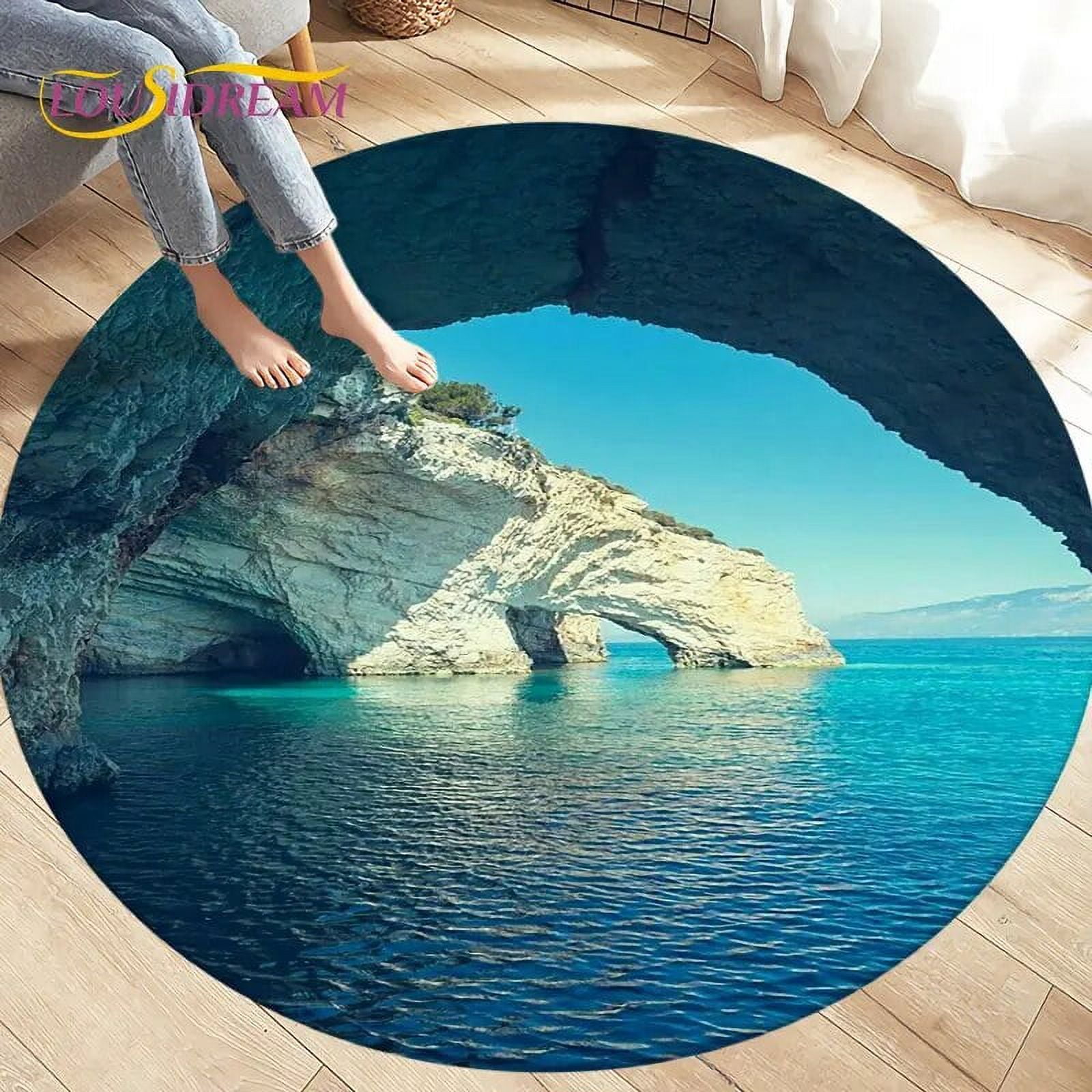 Cobblest Beach Sand Ocean View Area Rug Round Carpet Rug for Living ...
