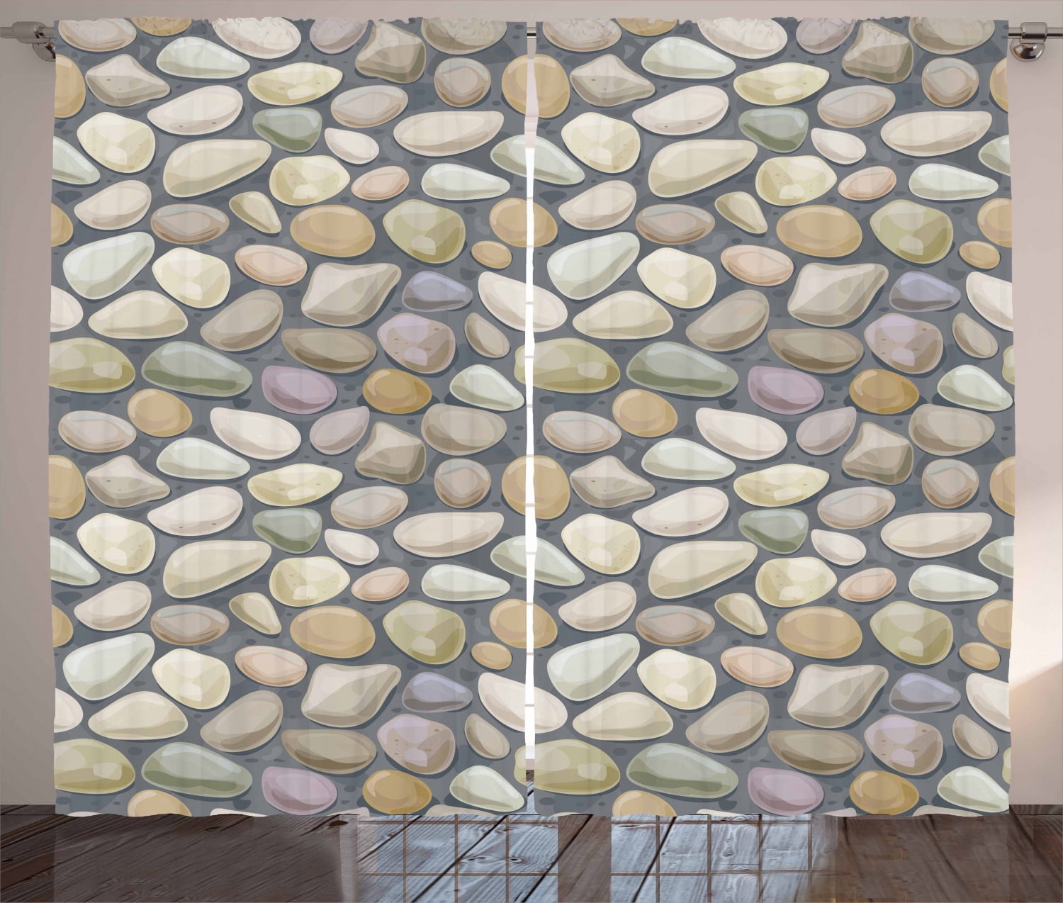 Cobblestone Curtains 2 Panels Set, Pebble Stonewall Graphic ...