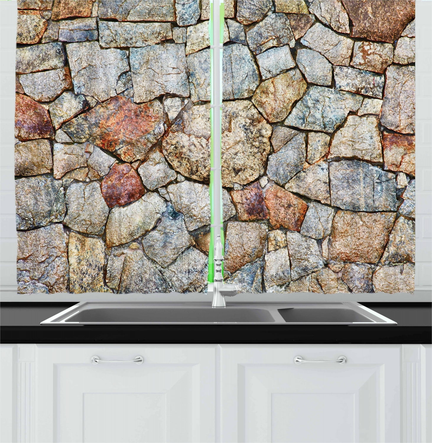 Cobblestone Curtains 2 Panels Set, Realistic Illustration of Antique ...