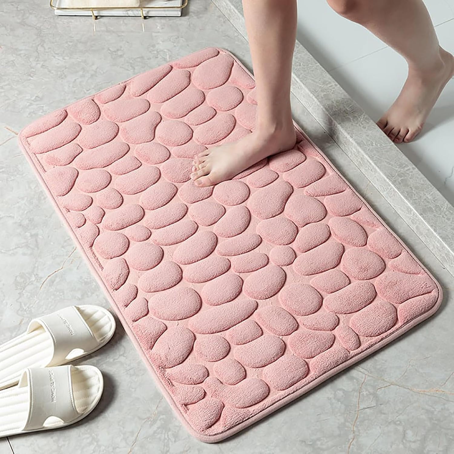 Cobblestone Embossed Bathroom Bath Mat, Non-Slip Mat with Pebble ...