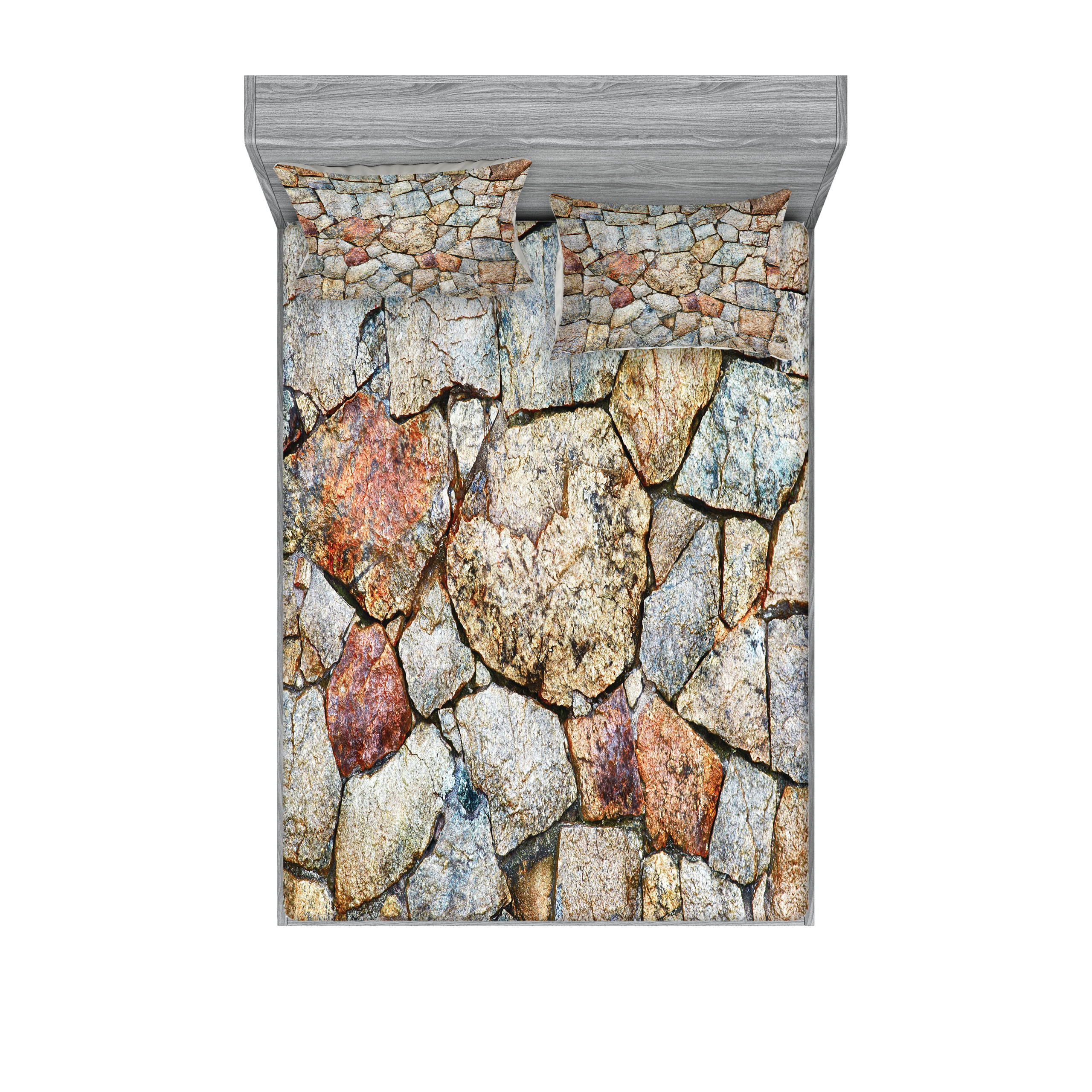 Cobblestone Fitted Sheet & Pillow Sham Set, Realistic Illustration of ...