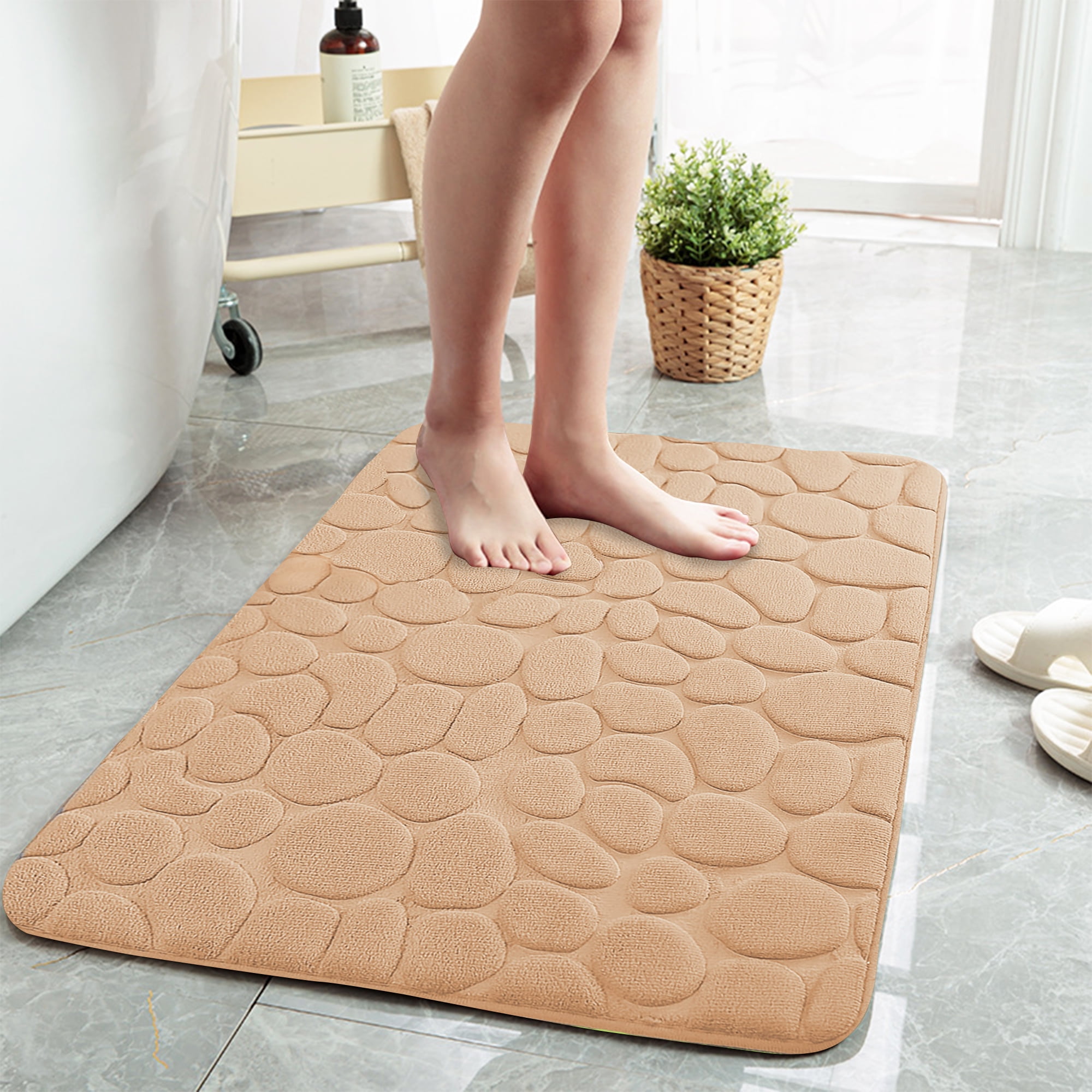 Cobblestone Memory Foam Bath Mat 16x24 Non Slip Super Water Absorbent ...