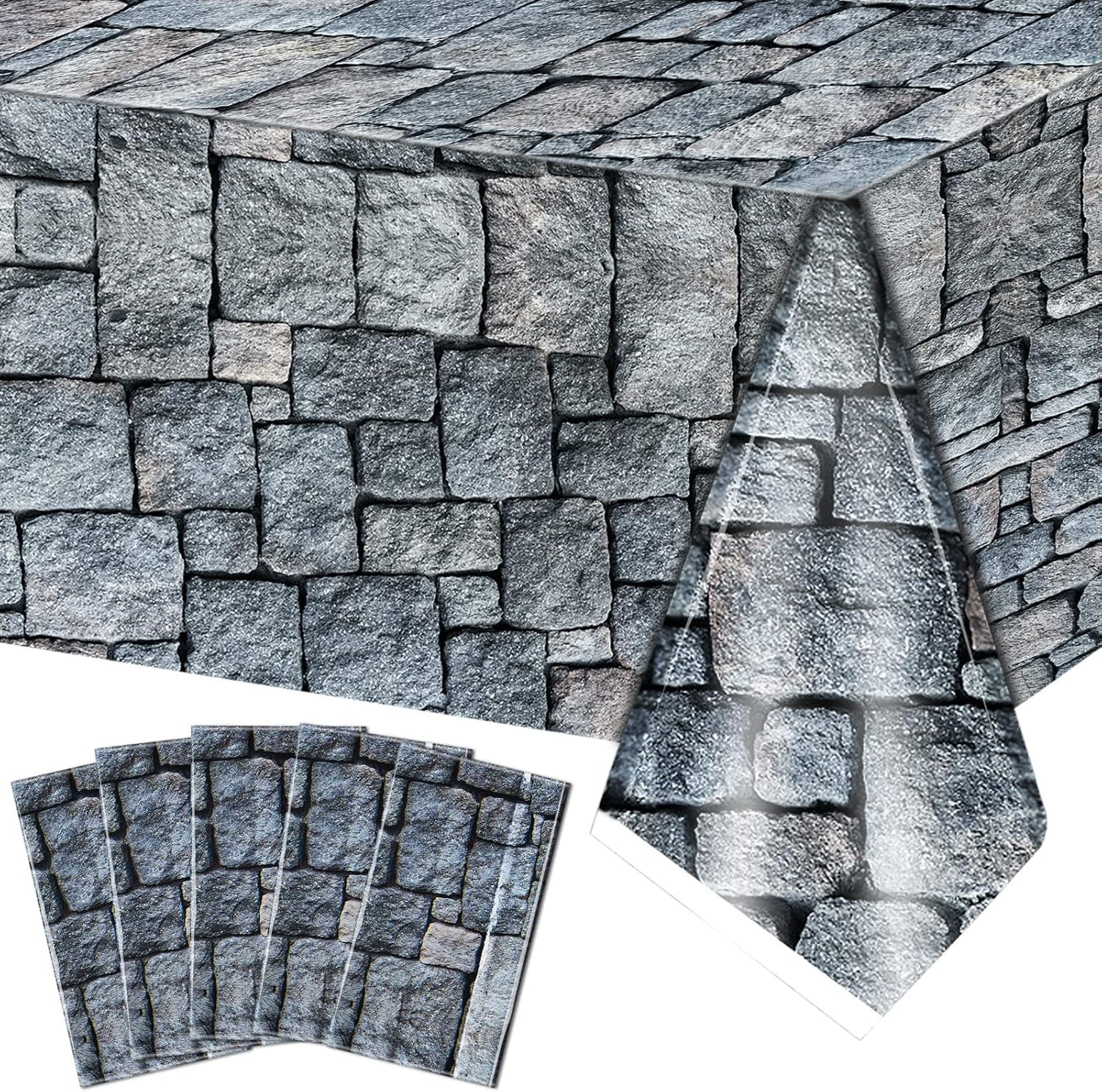 Cobblestone Tablecloth Stone Printed Table Cover Medieval Table Decoration Plastic Tablecloth ...