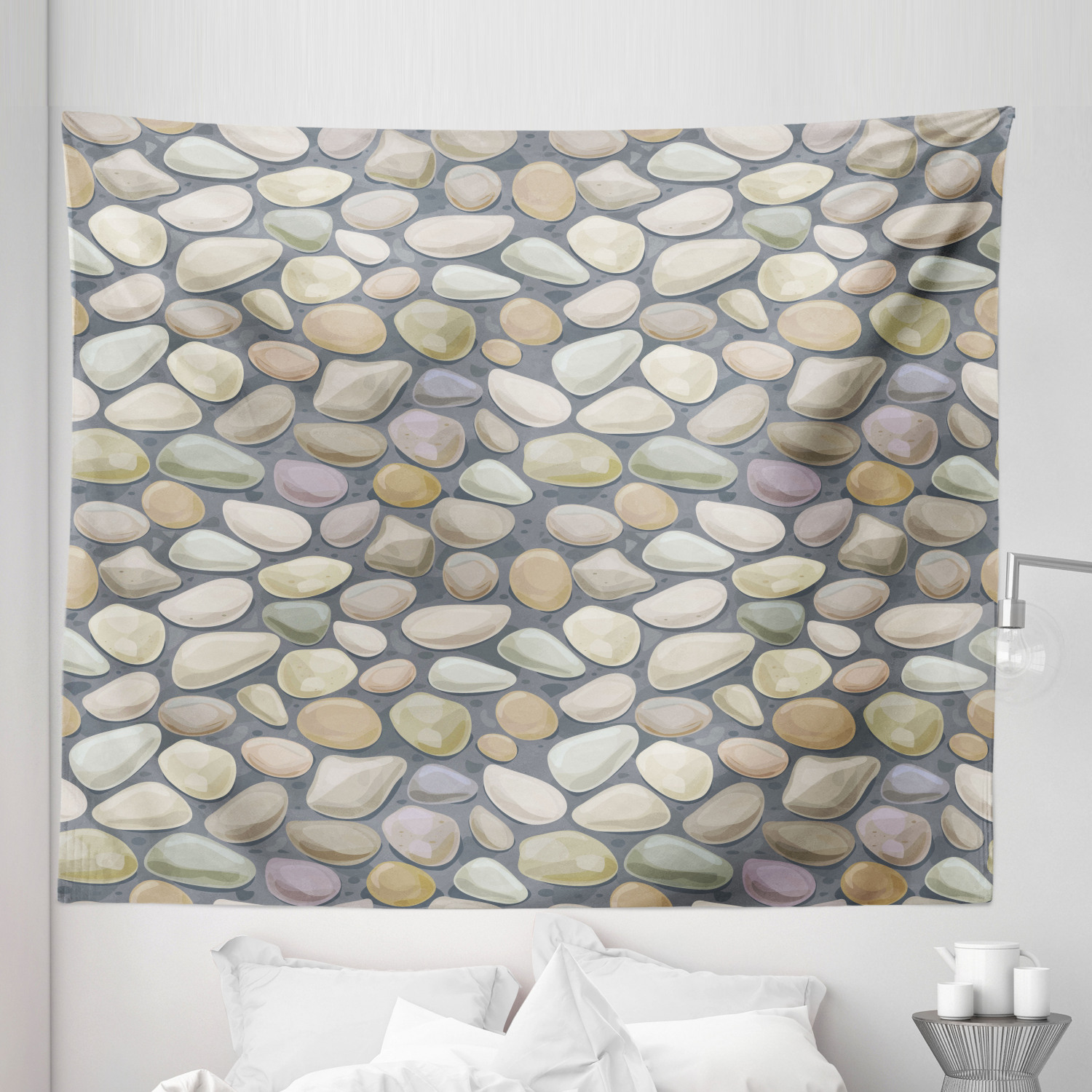 Cobblestone Tapestry, Pebble Stonewall Graphic Illustration Soft Pastel ...