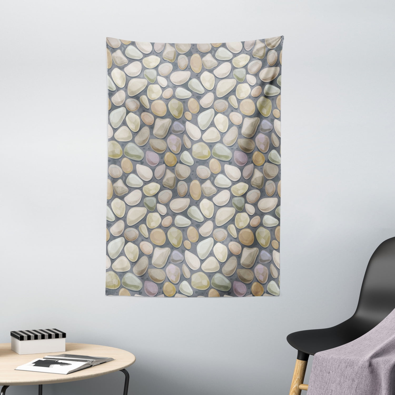 Cobblestone Tapestry, Pebble Stonewall Graphic Illustration Soft Pastel ...