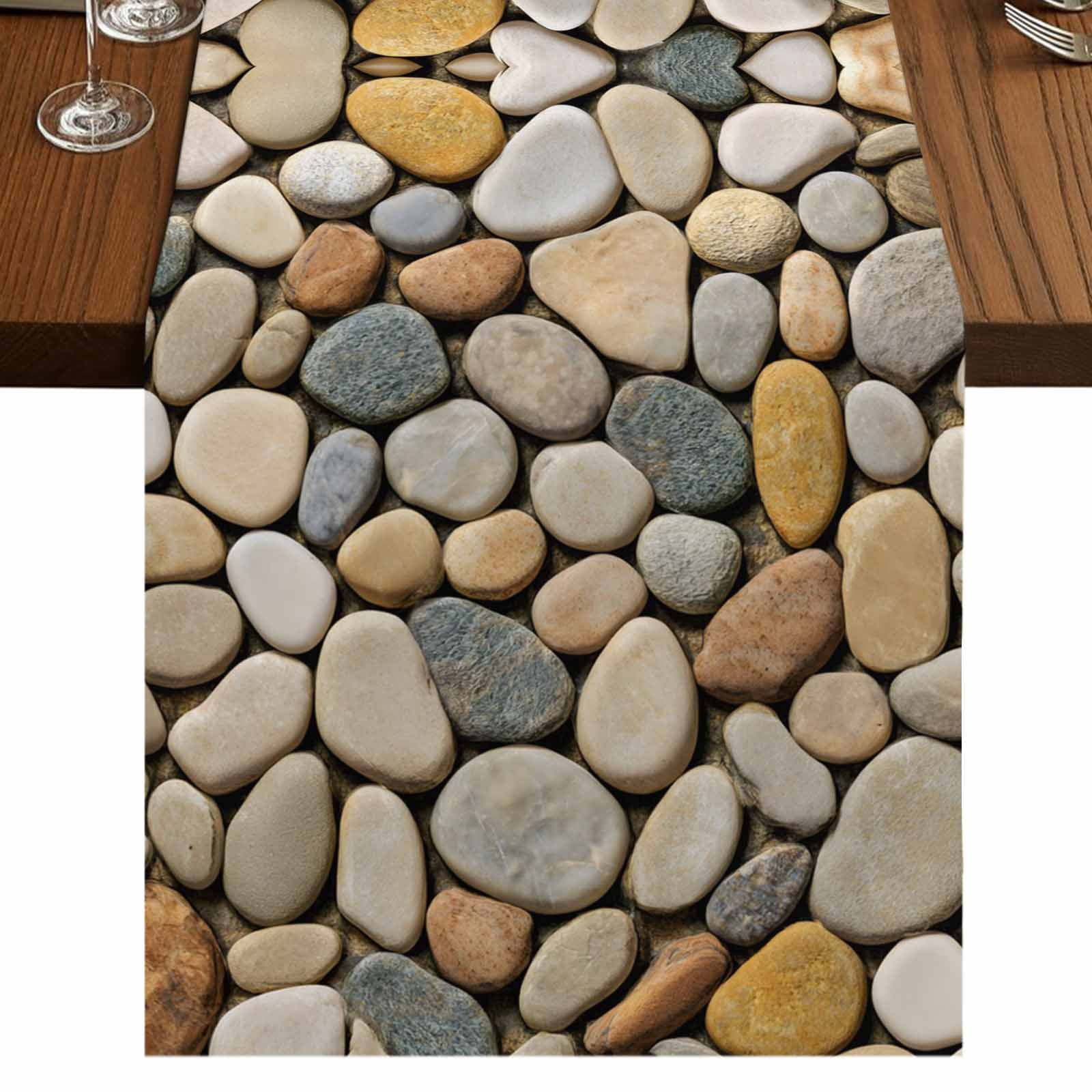 Cobblestones 90 Inch Table Runner, Gravel Rock Natural Stones Pattern ...
