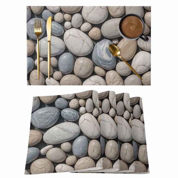 Cobblestones Cotton Linen Placemats Set of 4, Stone Textures Abstract ...