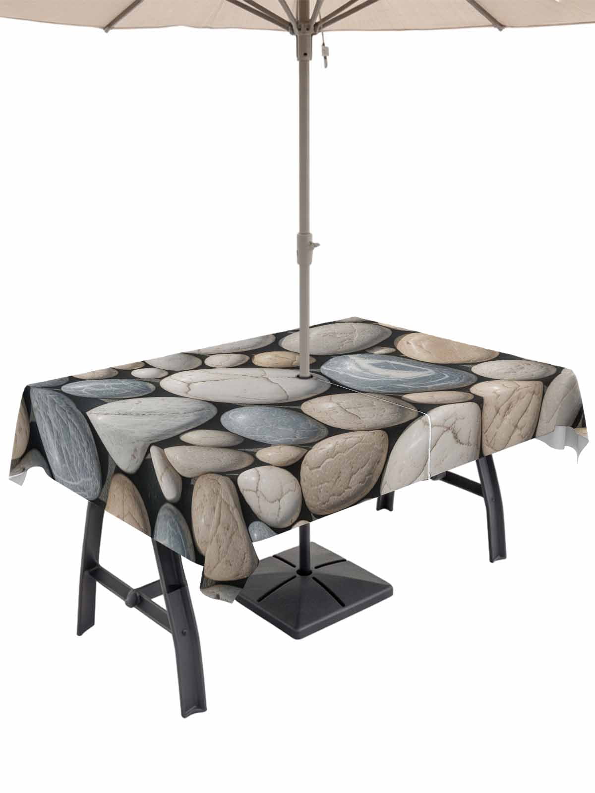 Cobblestones Rectangle Outdoor Tablecloth with Umbrella Hole Stone ...