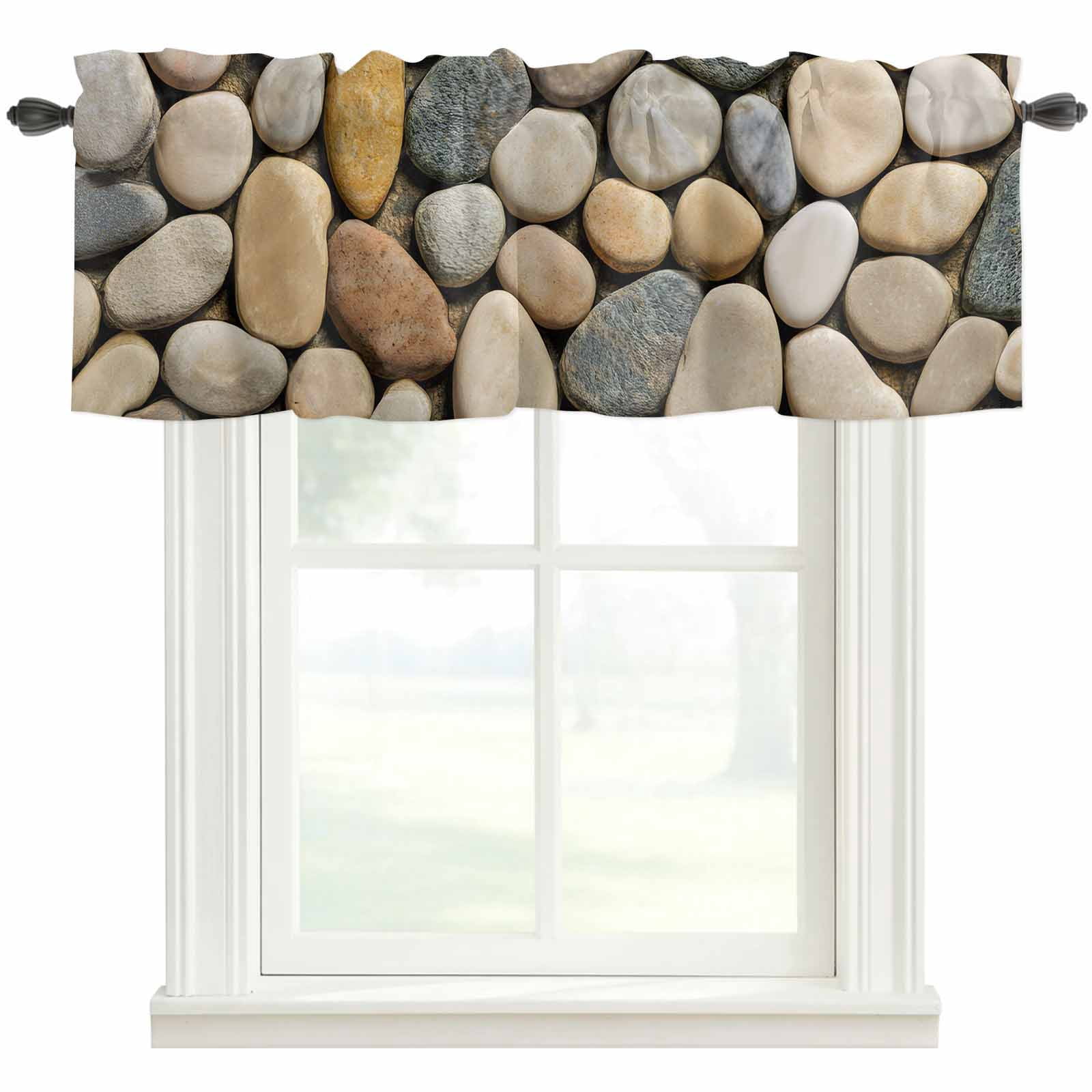 Cobblestones Rod Pocket Curtain Valance, Gravel Rock Natural Stones ...