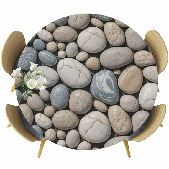 Cobblestones Round Fitted Tablecloth with Elastic Edge, Stone Textures ...