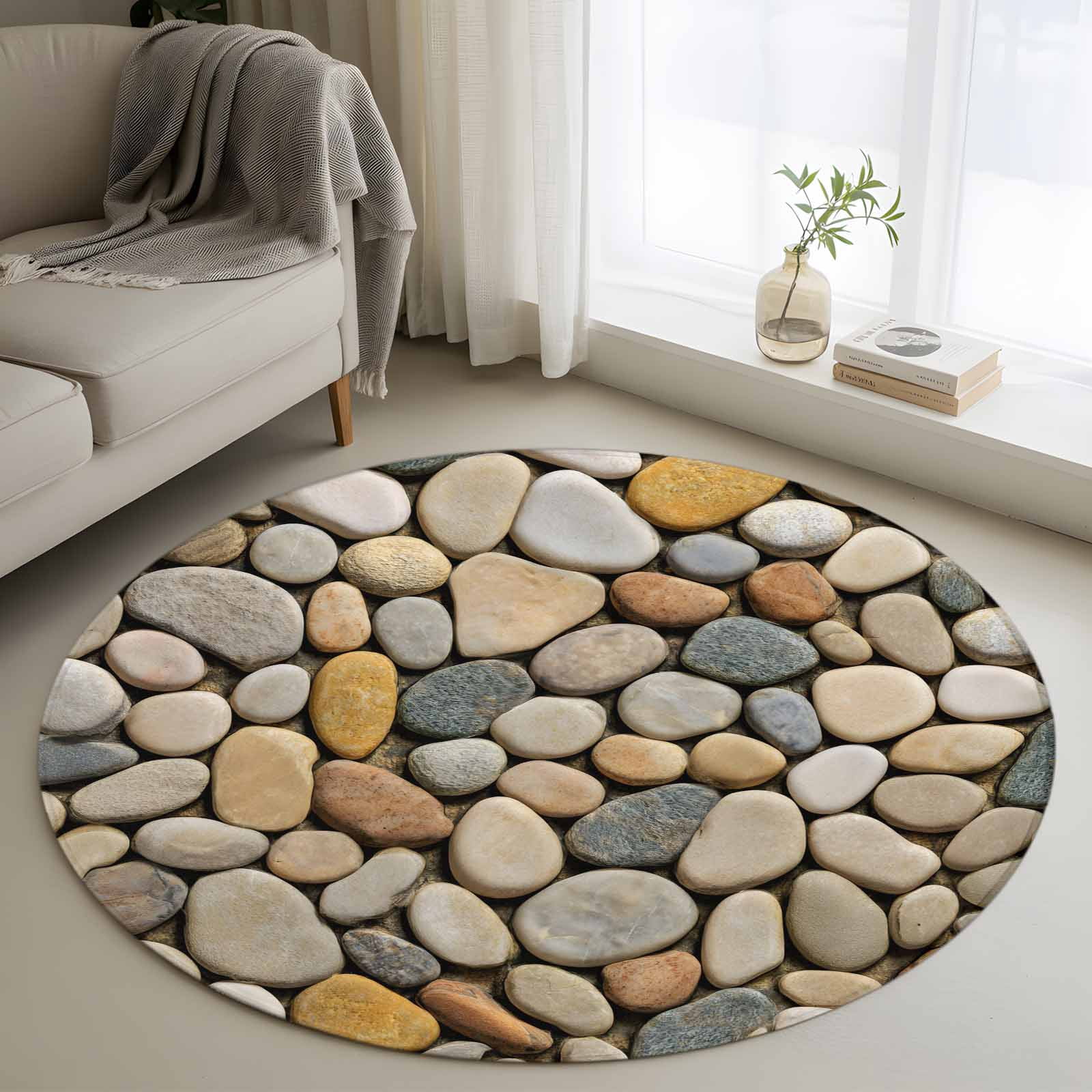 Cobblestones Round Rug 3.3ft Washable Circle Entryway Rugs Non Slip ...