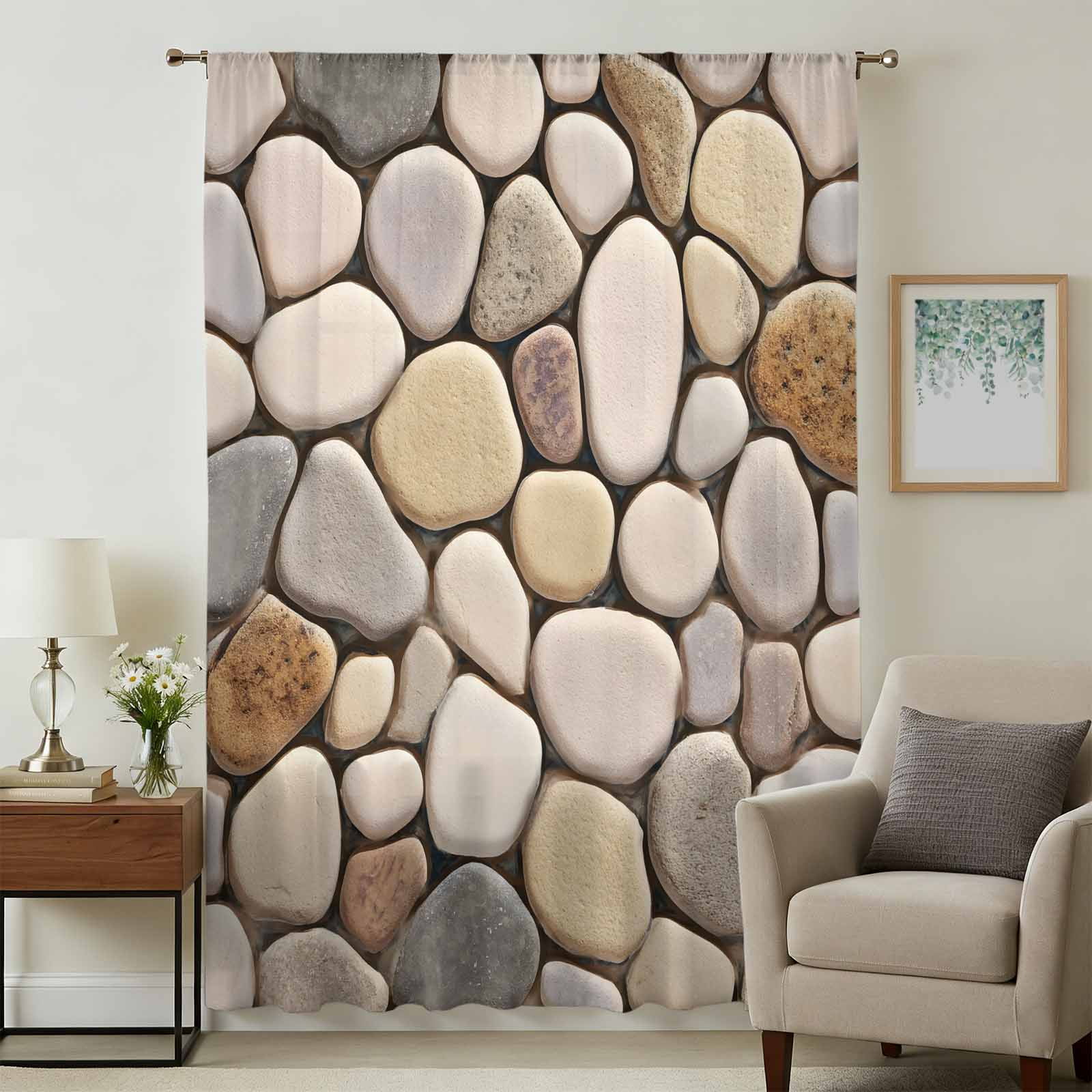 Cobblestones Sheer Curtains 84 Inches Long for Living Room, Natural ...