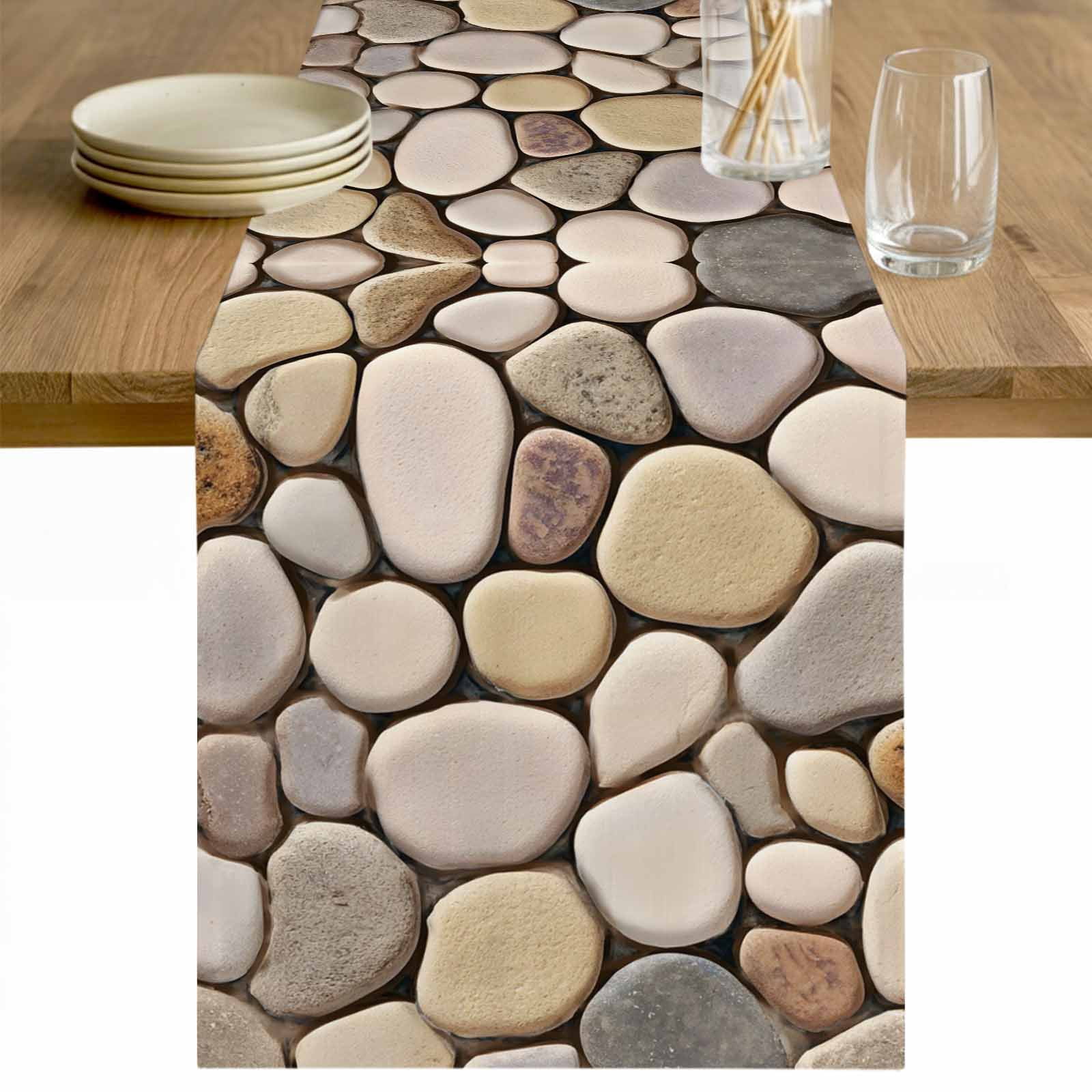 Cobblestones Table Runner - 120 Inch Long Natural Stones Gravel Rock ...