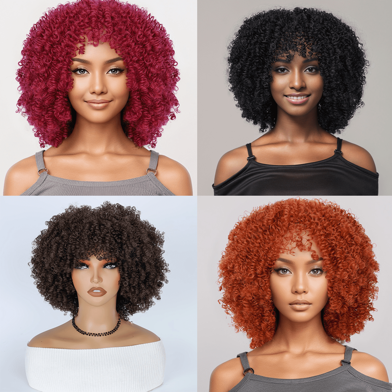 Cobear Short Synthetic African Curly Wig with Bangs, Elastic Curls ...