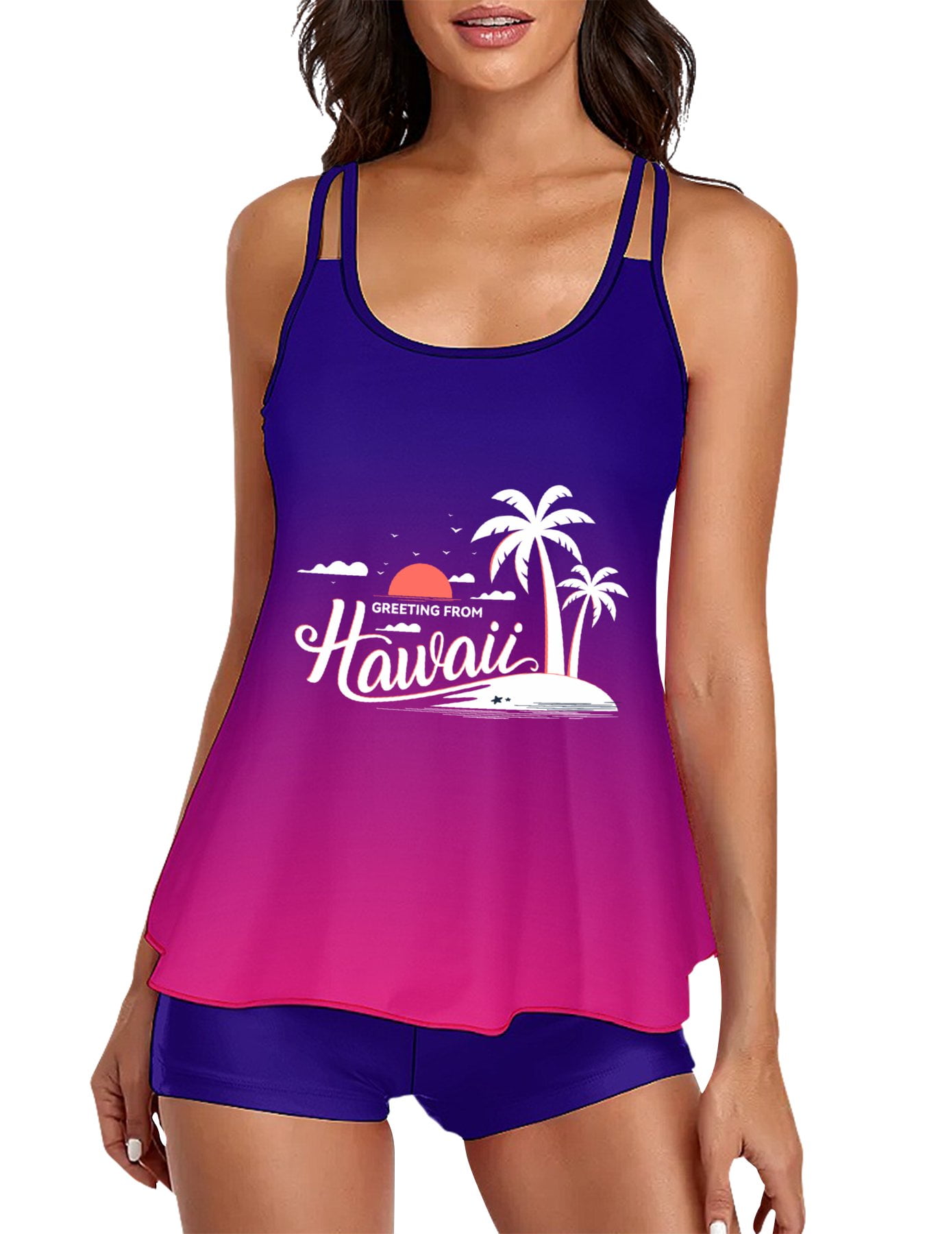 Cobear Tankini Swimsuits for Women Tummy Control Two Piece Hawaiian ...