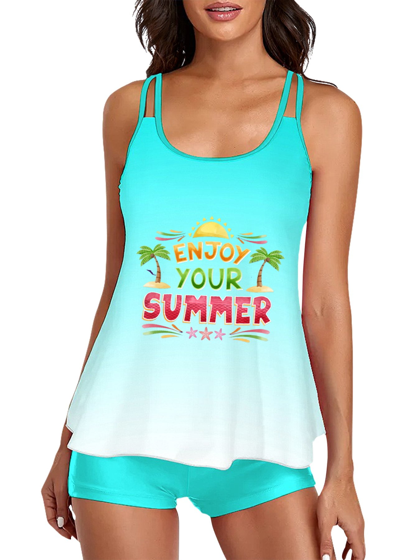 Cobear Tankini Swimsuits set for Women Tummy Control Two Piece Hawaiian ...