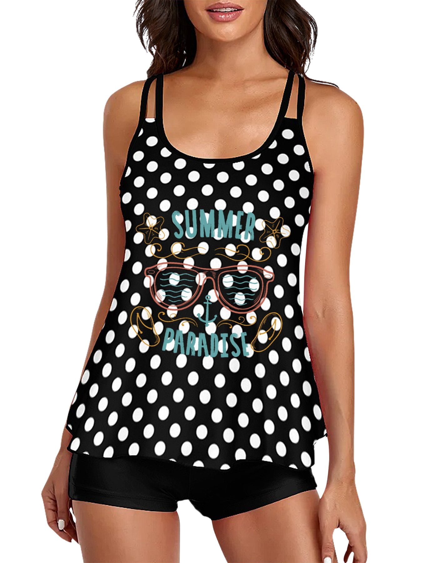 Cobear Two Piece Tankini Bathing Suits T-Back Blouson Swim Tops with ...